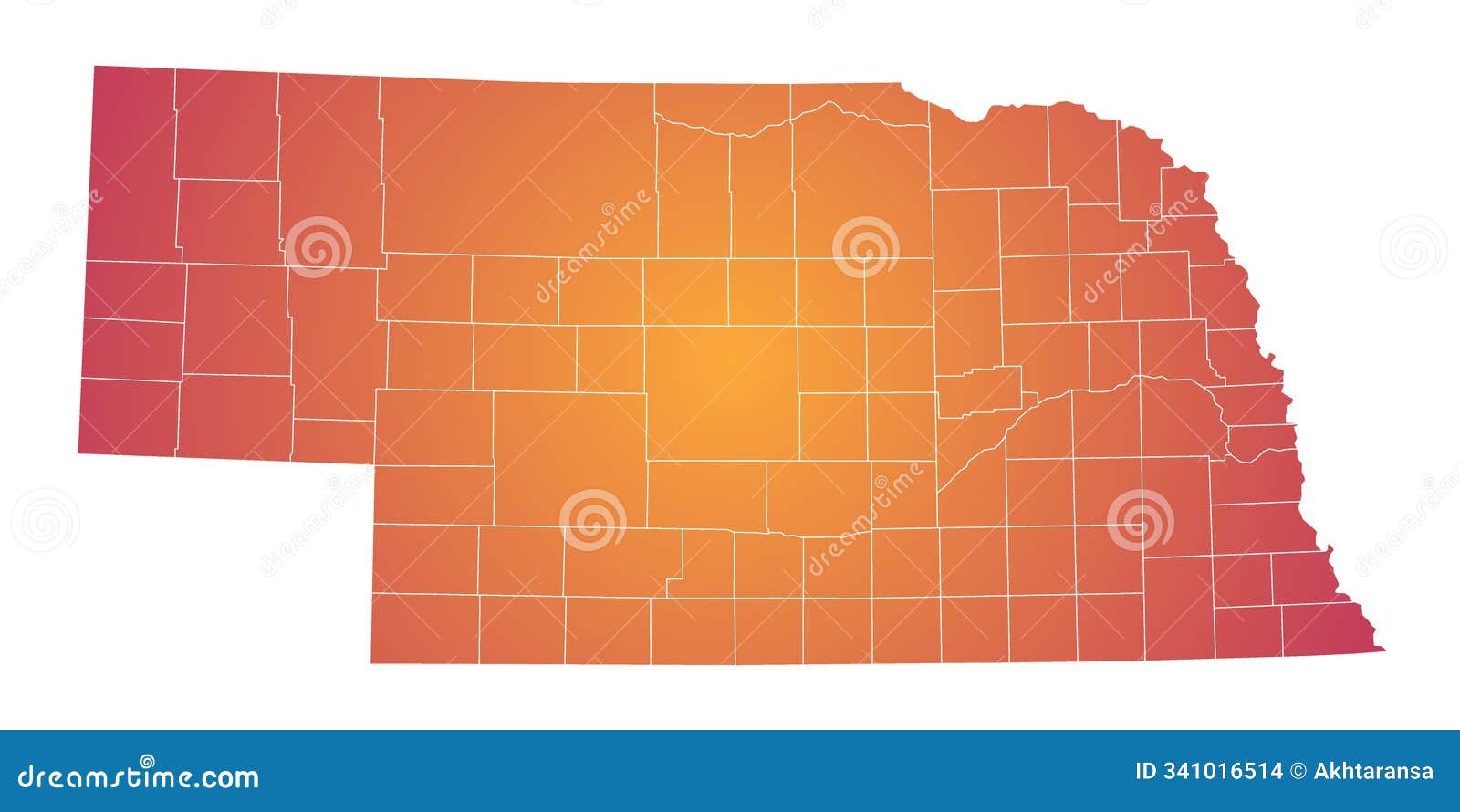 Nebraska Administrative Map. Counties Map Of Nebraska, Blank Map, Empty ...