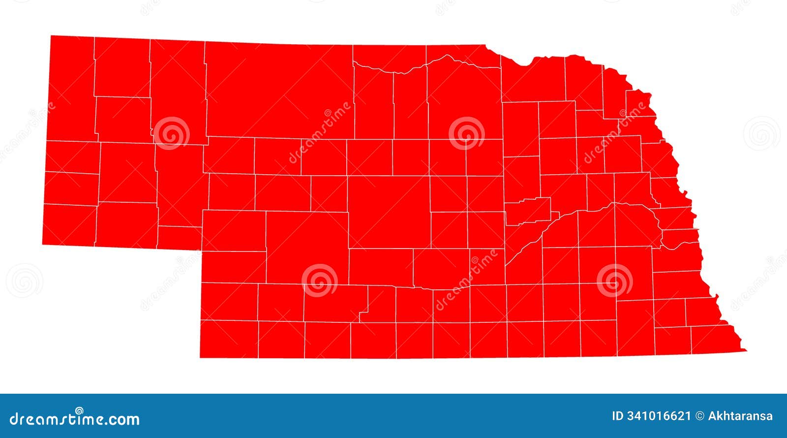 Nebraska Administrative Map. Counties Map Of Nebraska, Blank Map, Empty ...