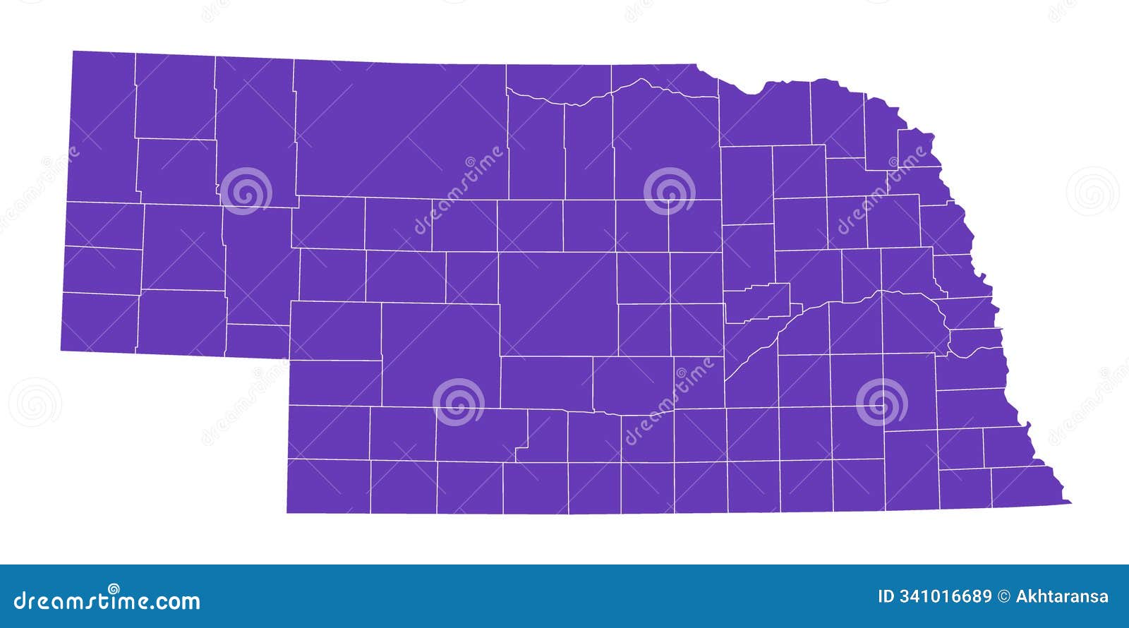 Nebraska Administrative Map. Counties Map Of Nebraska, Blank Map, Empty ...