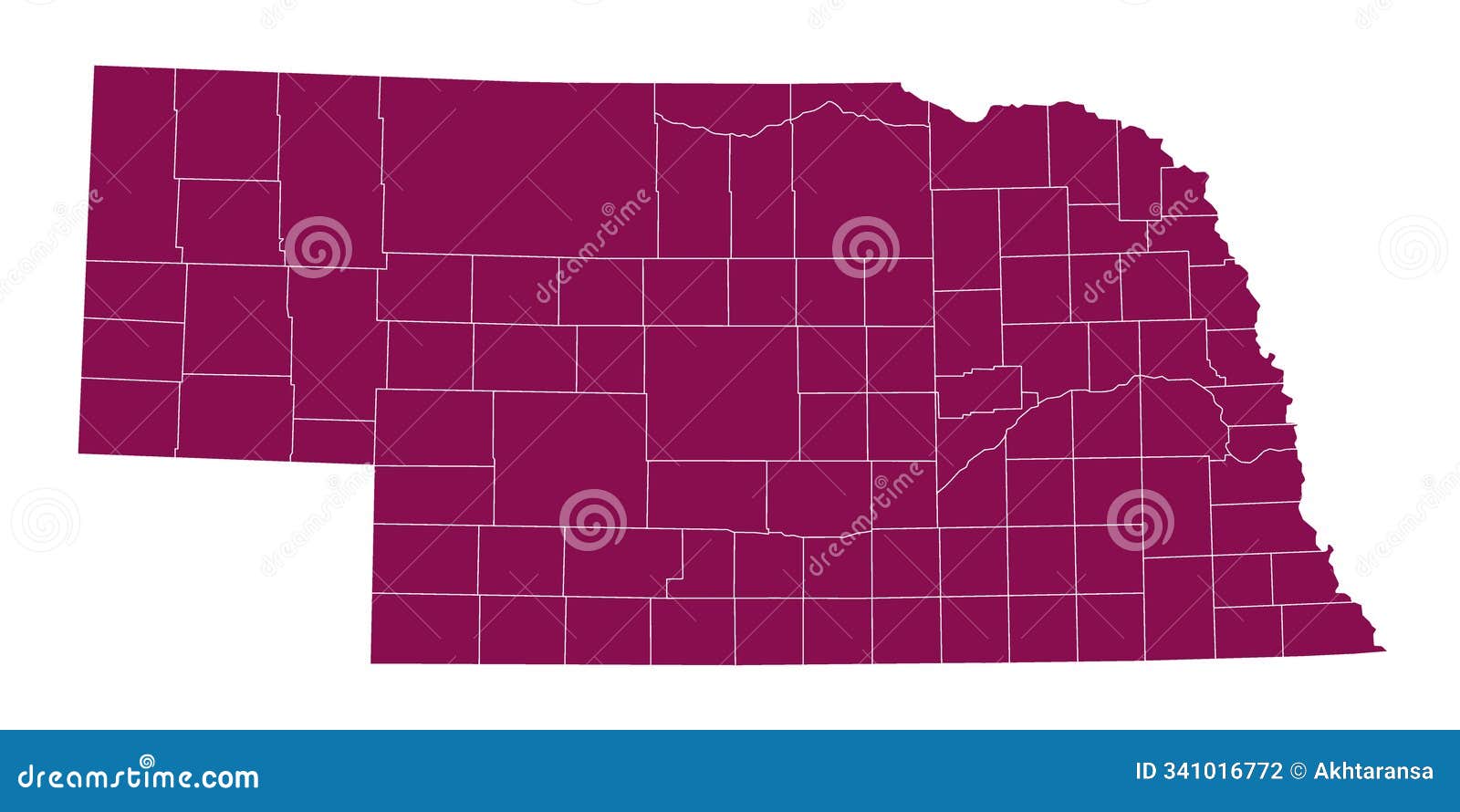 Nebraska Administrative Map. Counties Map Of Nebraska, Blank Map, Empty ...