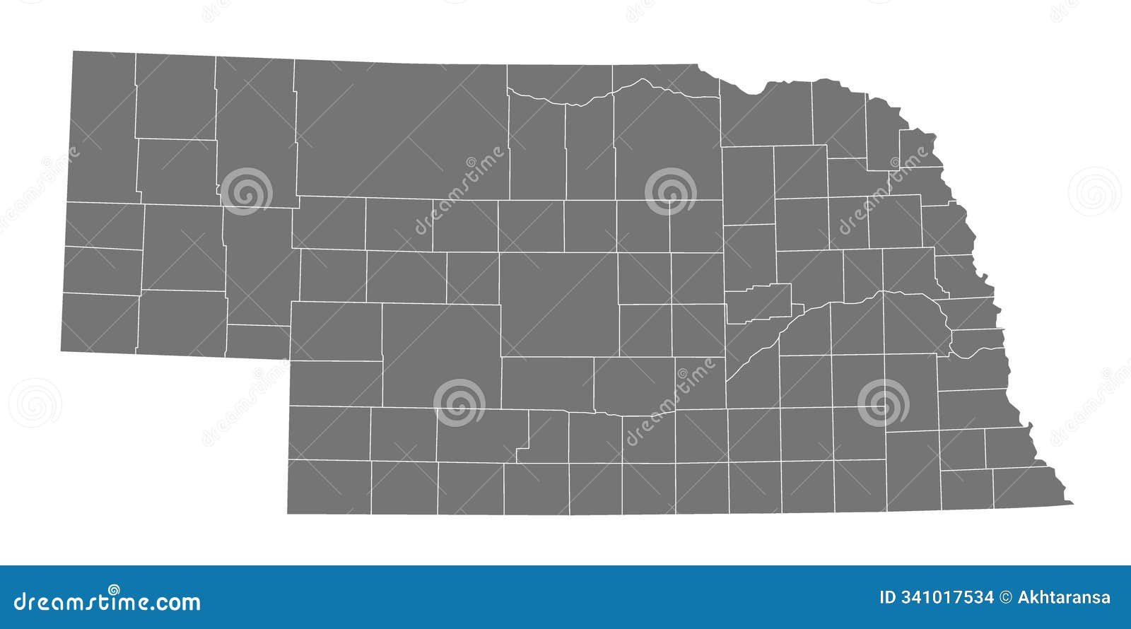 Nebraska Administrative Map. Counties Map of Nebraska, Blank Map, Empty ...