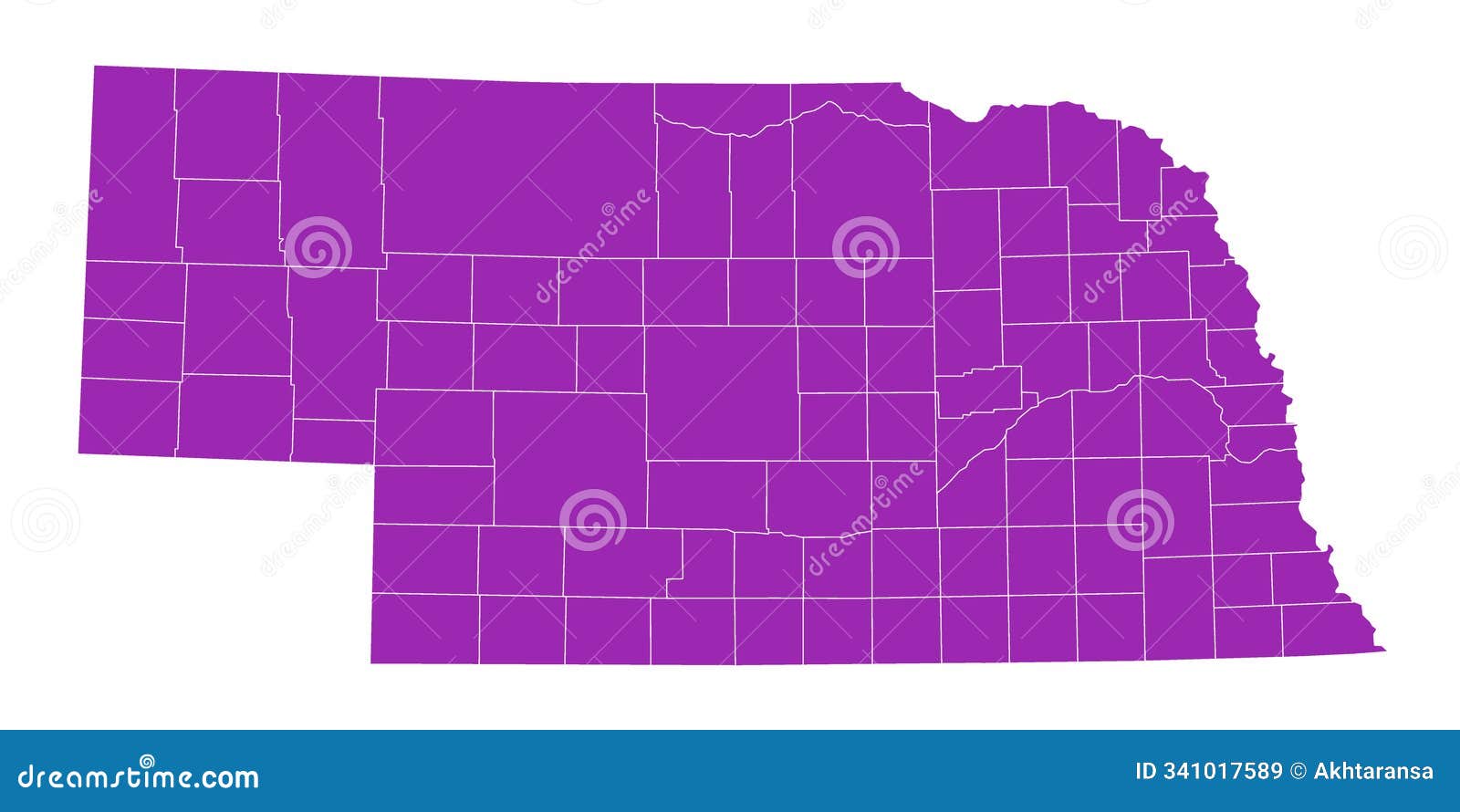 Nebraska Administrative Map. Counties Map Of Nebraska, Blank Map, Empty ...