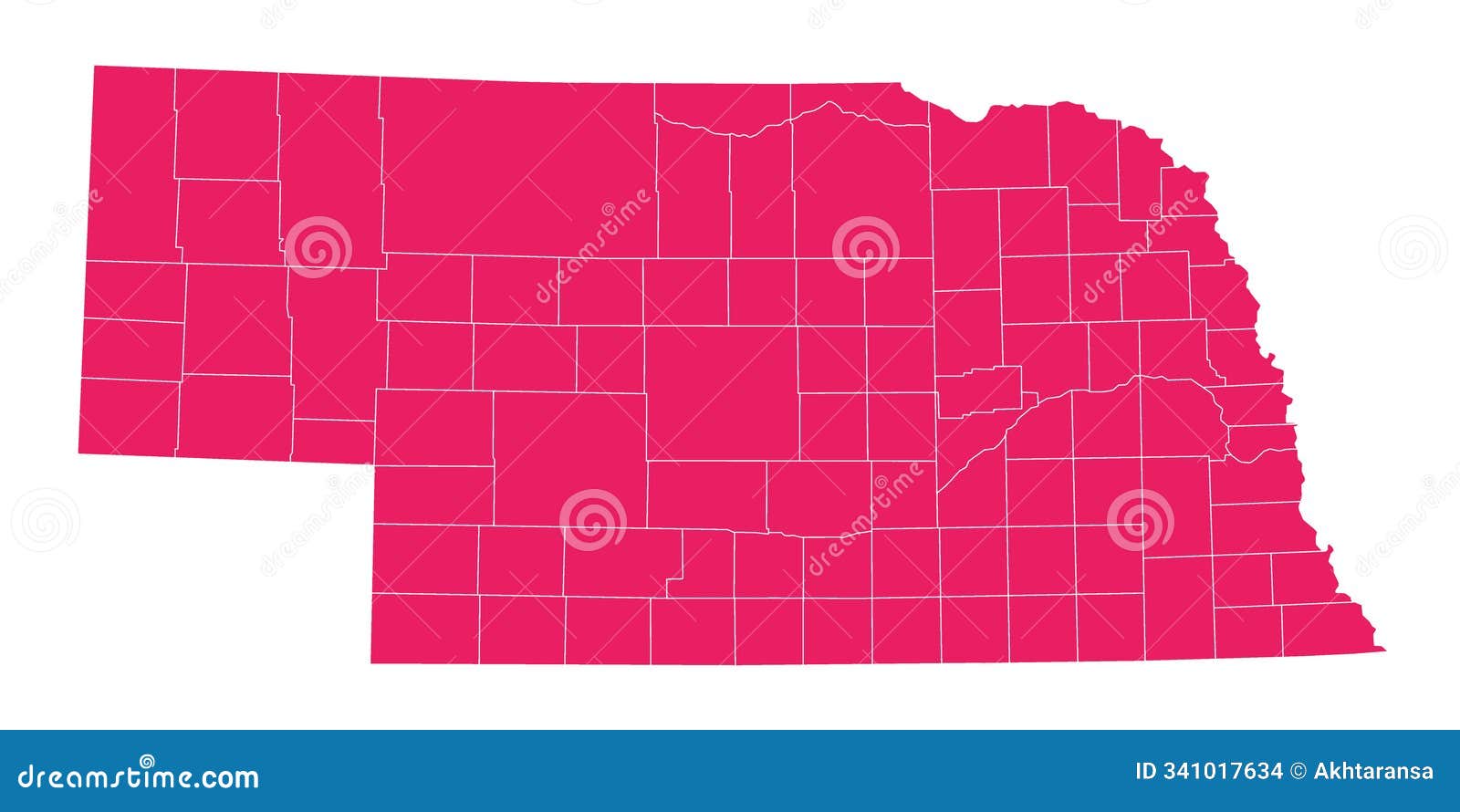 Nebraska Administrative Map. Counties Map Of Nebraska, Blank Map, Empty ...
