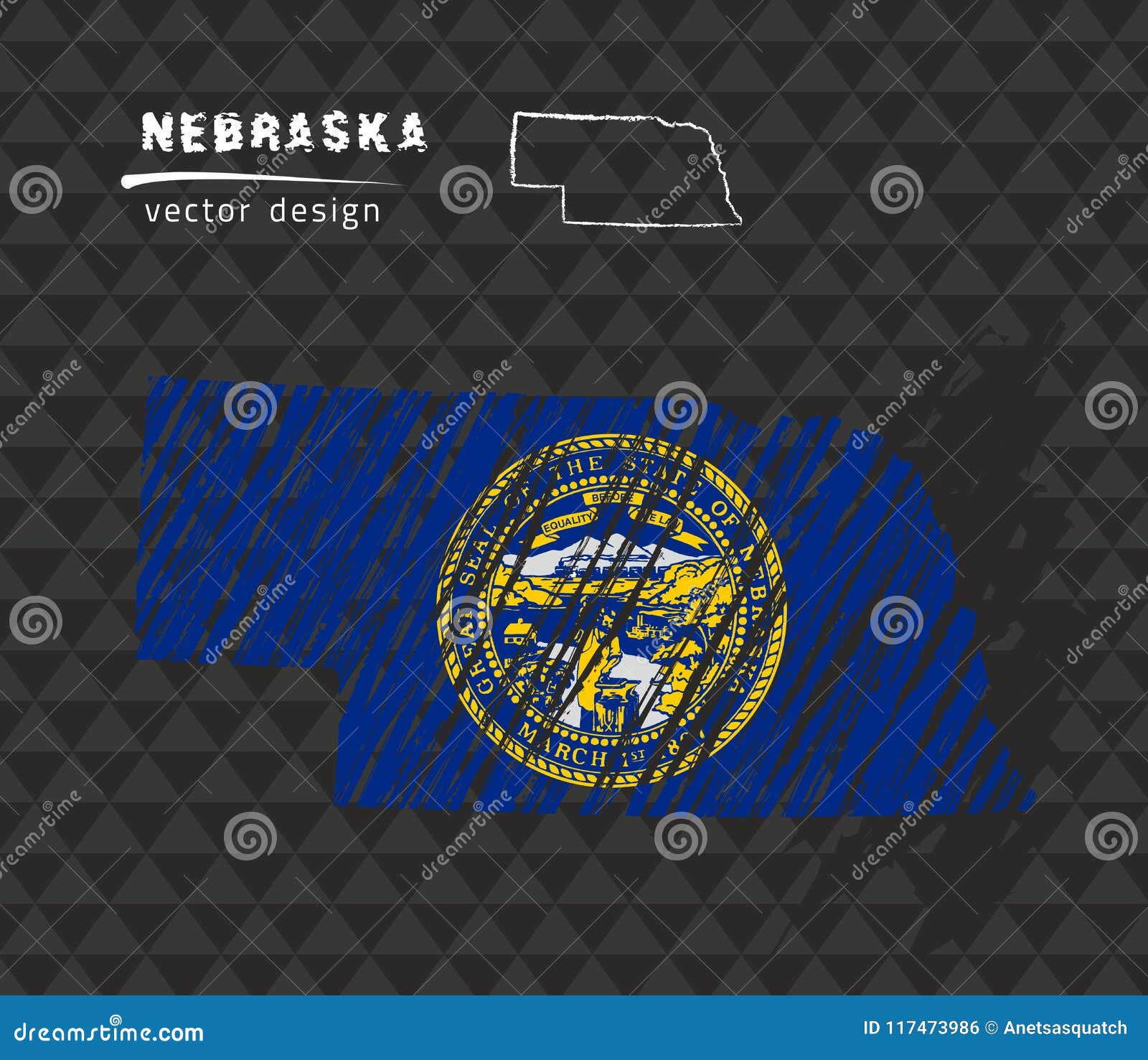 Nebraska Map with Flag Inside on the Black Background. Chalk Sketch ...
