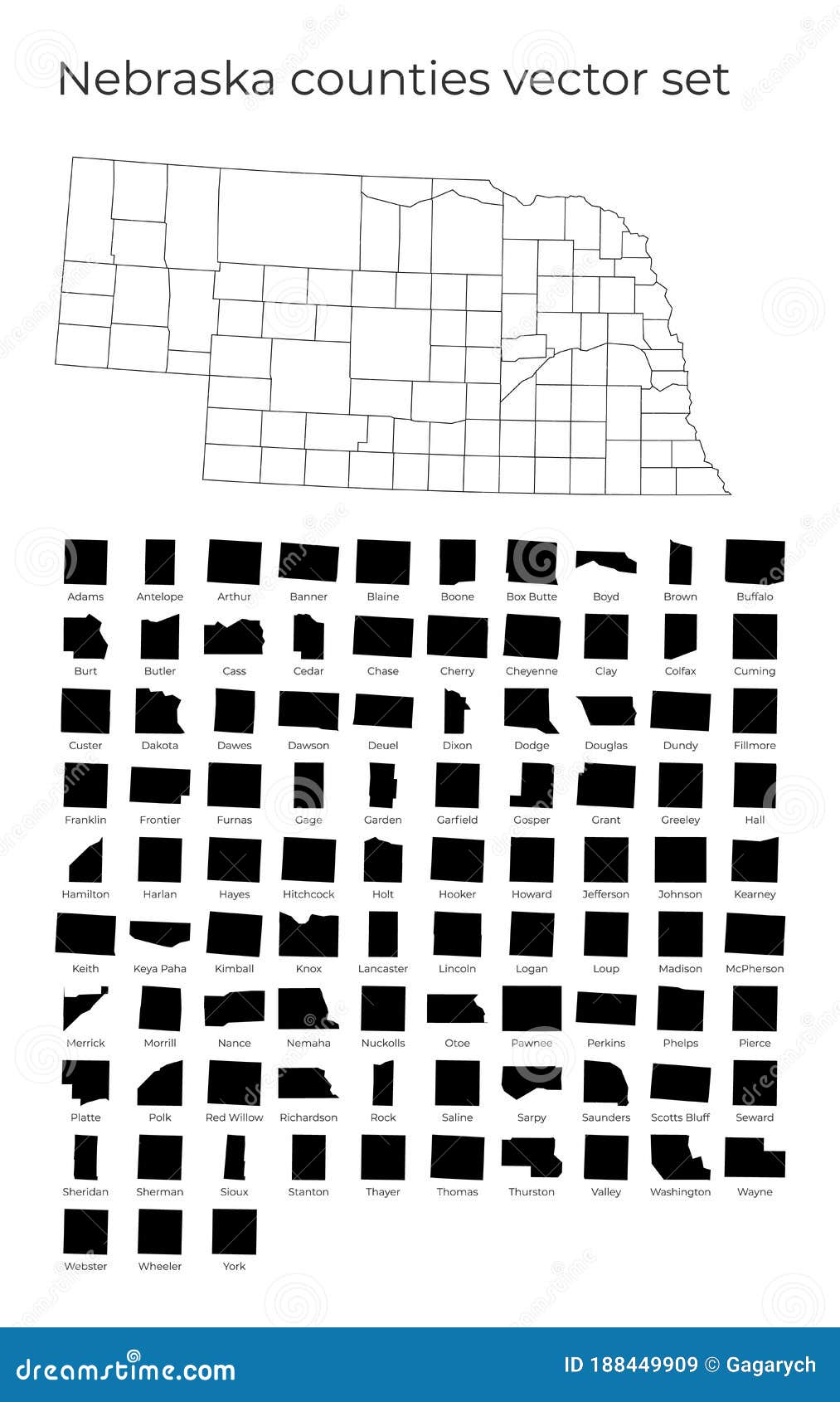 Nebraska Map with Shapes of Regions. Stock Vector - Illustration of ...