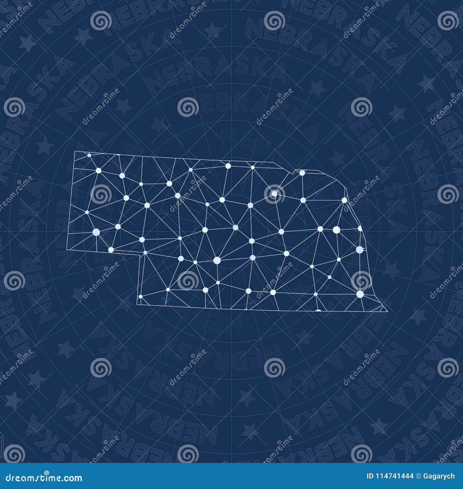 Nebraska Network, Constellation Style Us State. Stock Vector ...