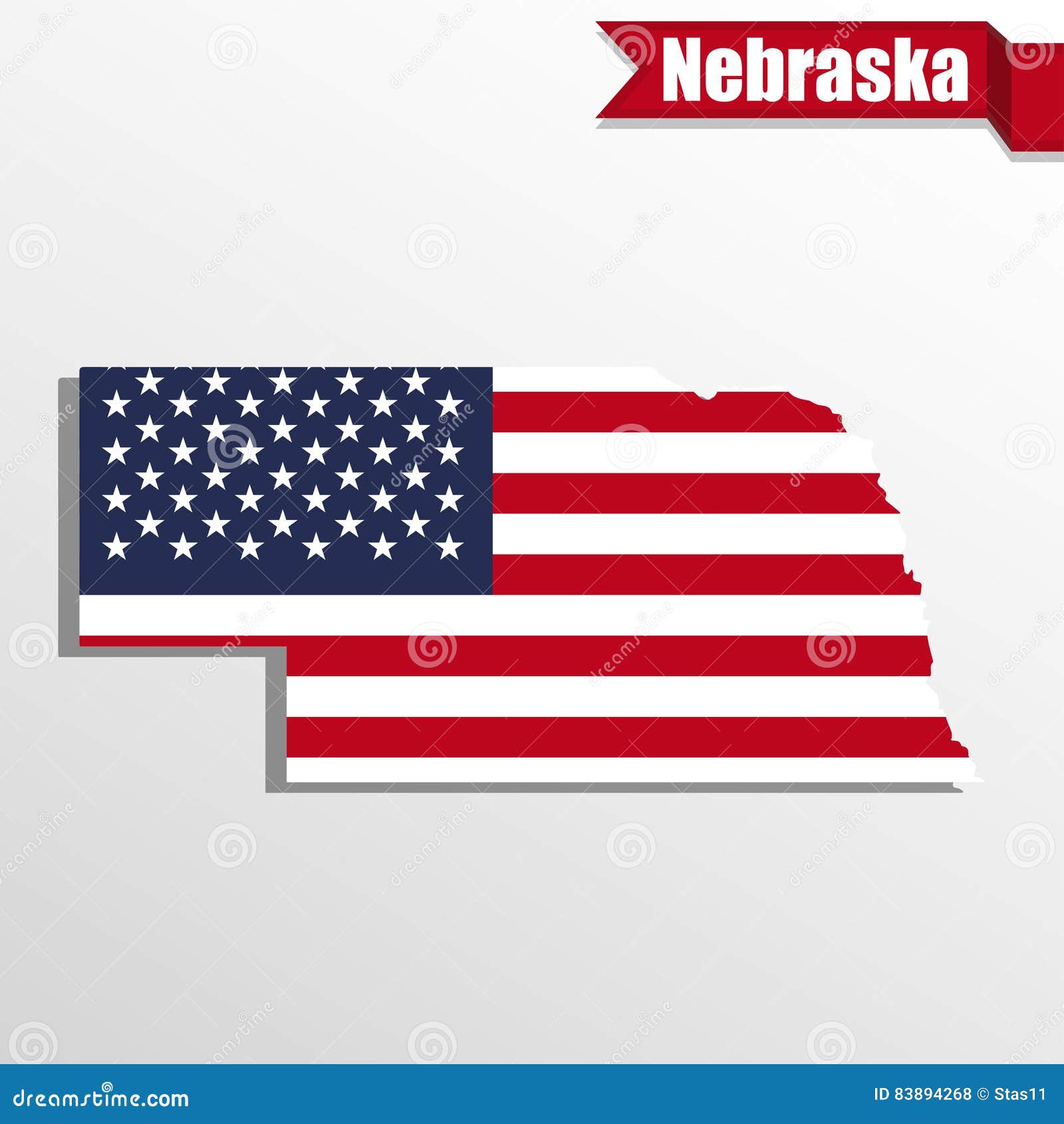 Nebraska State Map with US Flag Inside and Ribbon Stock Illustration ...