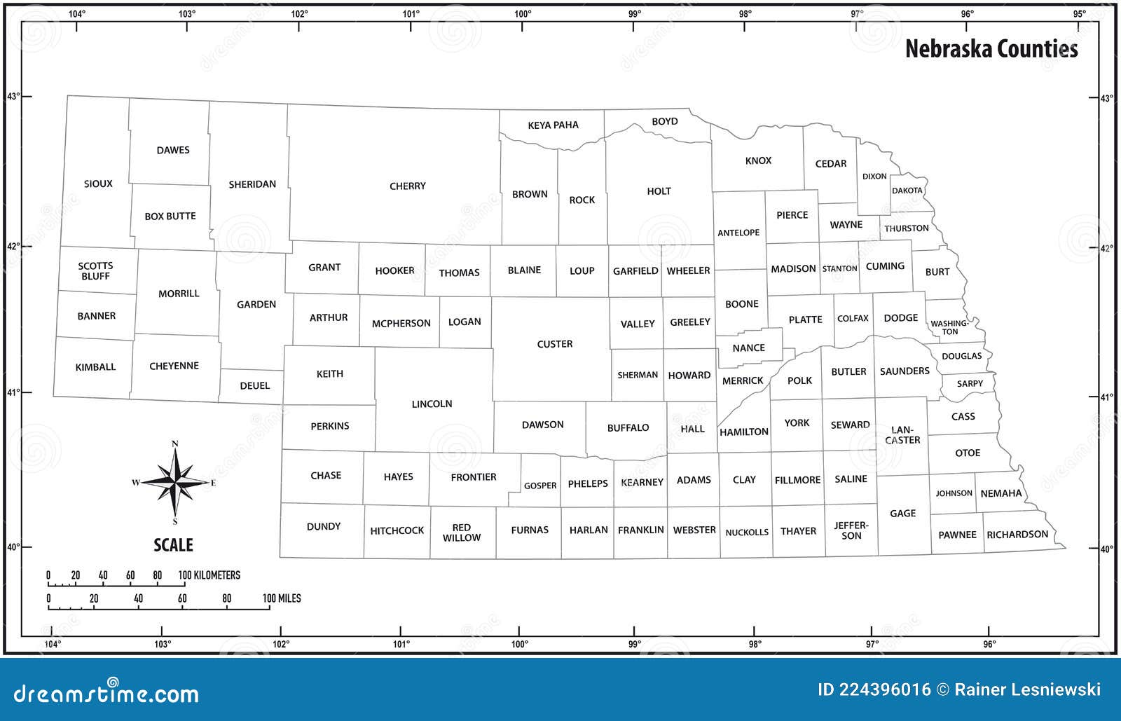 Nebraska State Outline Administrative and Political Vector Map in Black ...