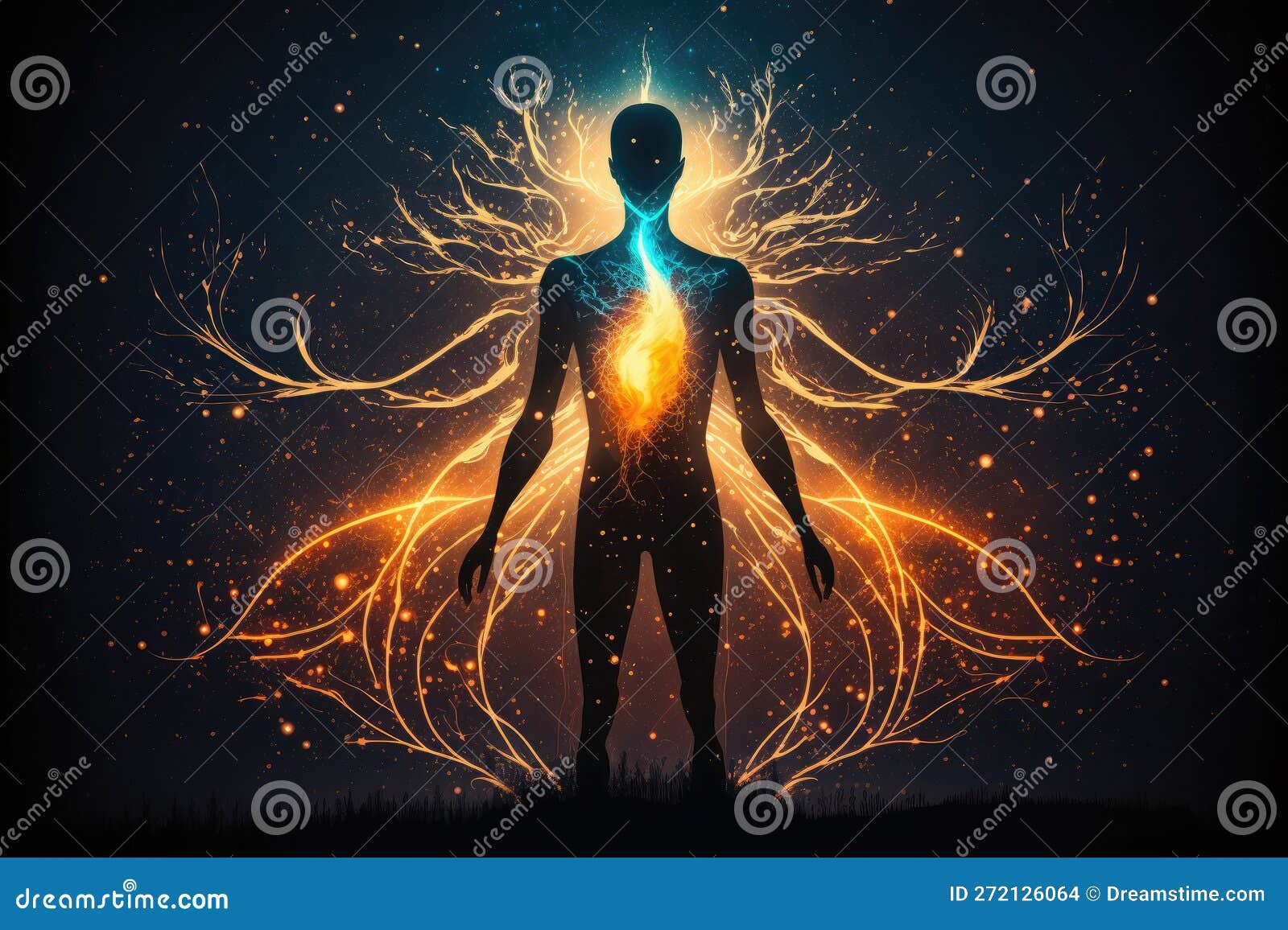Ð¡yber Space Concept of Glowing Astral Body Silhouette Neural Network ...