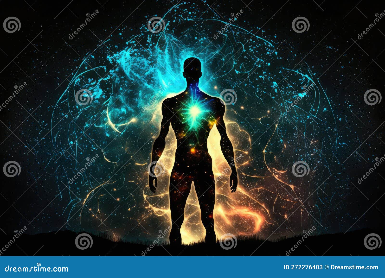 Ð¡yber Space Concept of Glowing Astral Body Silhouette Neural Network ...