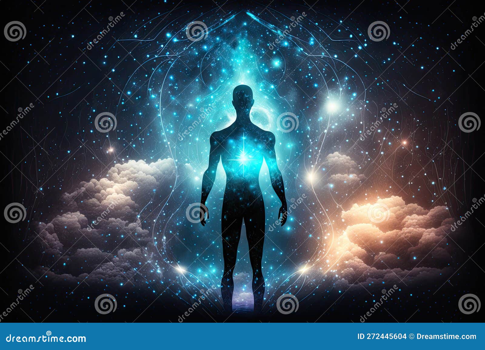 Ð¡yber Space Concept of Glowing Astral Body Silhouette Neural Network ...
