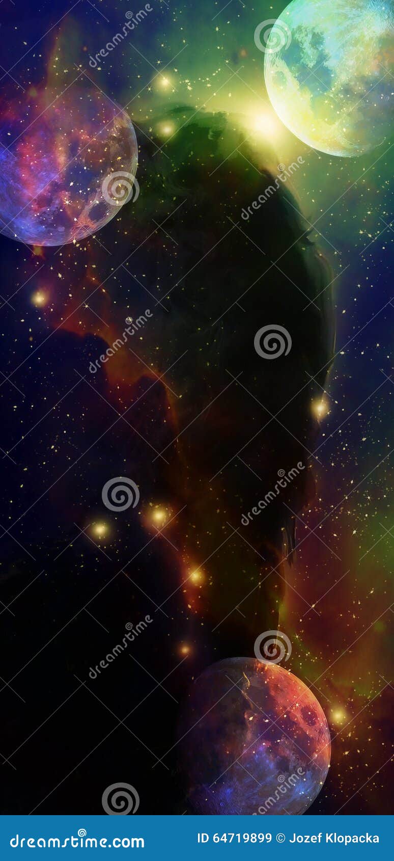 Nebula, Cosmic Space and Stars, Green Cosmic Stock Illustration ...