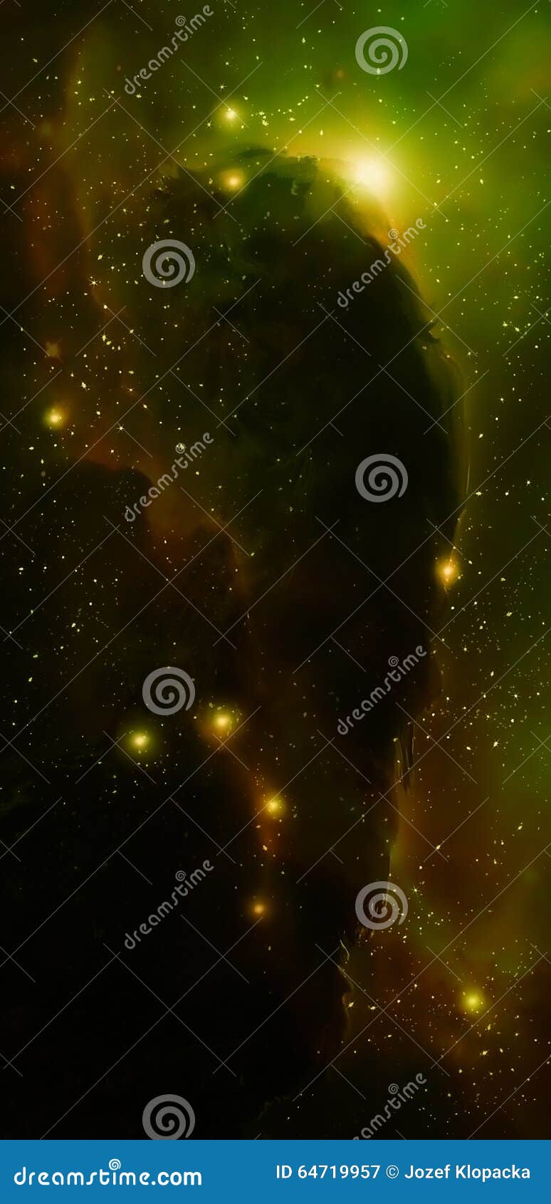 Nebula, Cosmic Space and Stars, Green Cosmic Stock Illustration ...