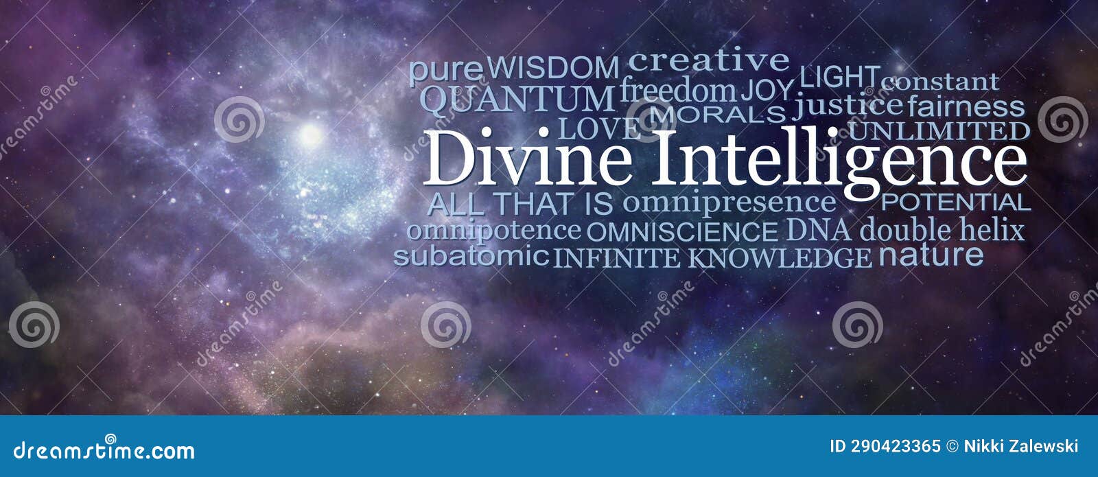 Divine Intelligence Cosmic Word Cloud Wall Art Stock Image - Image of ...