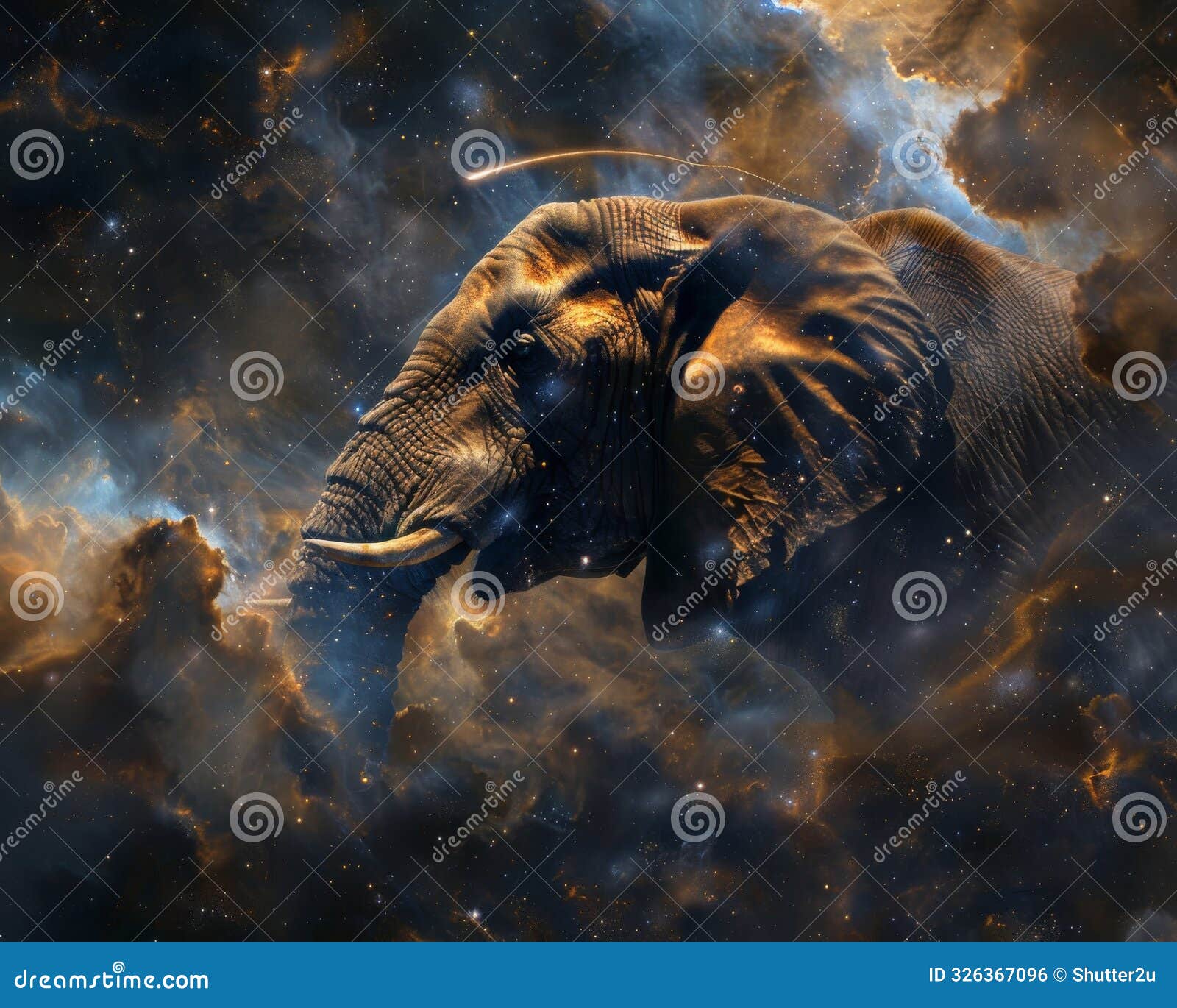 A Nebula Forming the Shape of an Elephant with a Tiger Gazing at it and ...