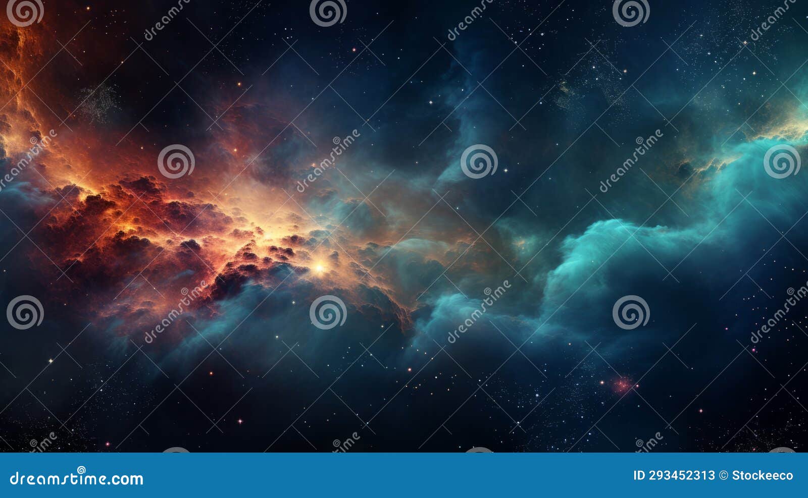 Dreamlike Illustration of Moon Nebula: Blue, Orange, and Maroon Cosmic ...