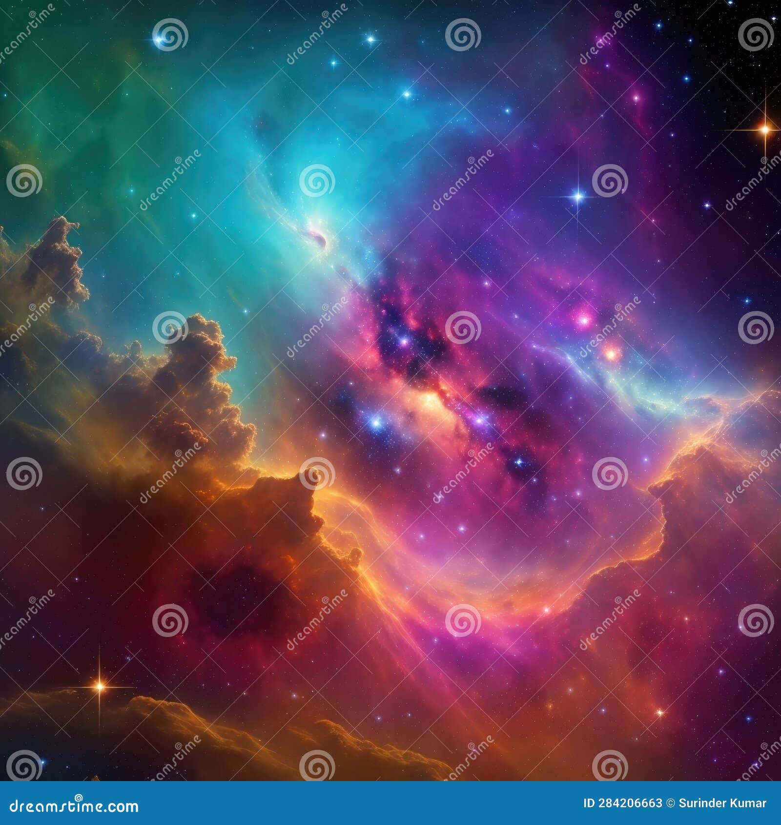 Nebula and Stars in Deep Space, Computer Generated Abstract Background ...
