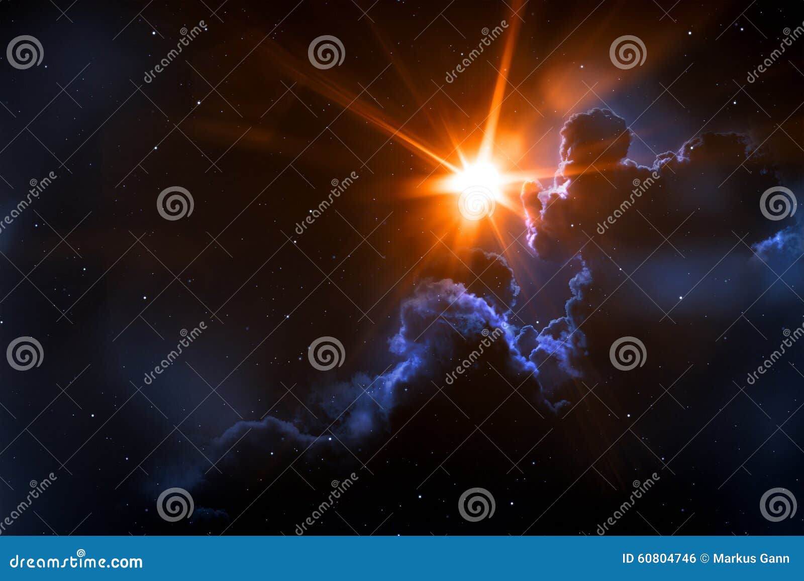 Nebula with sun stock illustration. Illustration of night - 60804746