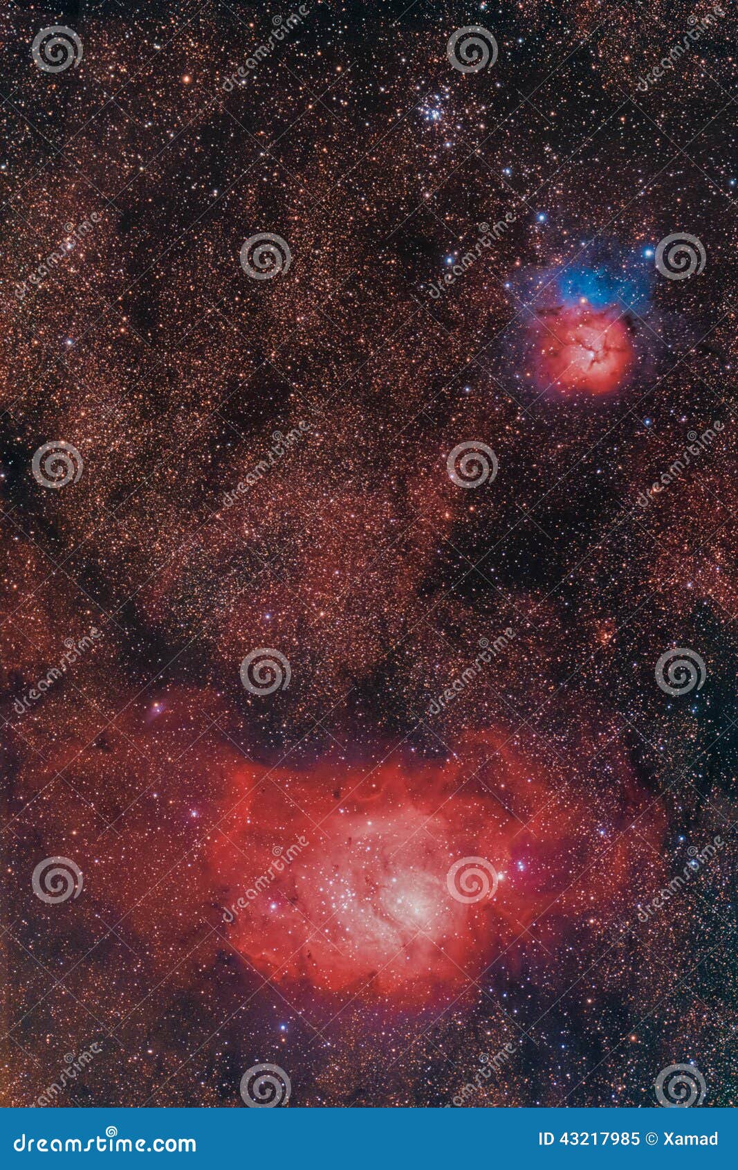 Nebulae in Sagittarius: Lagoon and Trifid Stock Image - Image of night ...