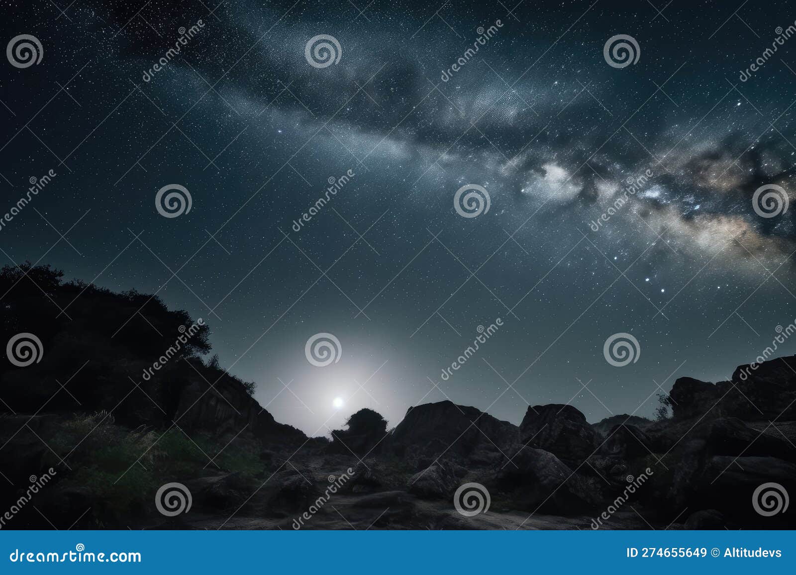 Nebulae and Star Clusters in the Night Sky, with a View of the Moon and ...