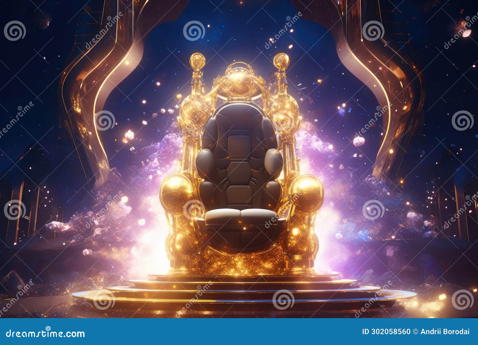 Nebular Monarchy: Rainbow Crowned Planetarium Throne. Stock ...