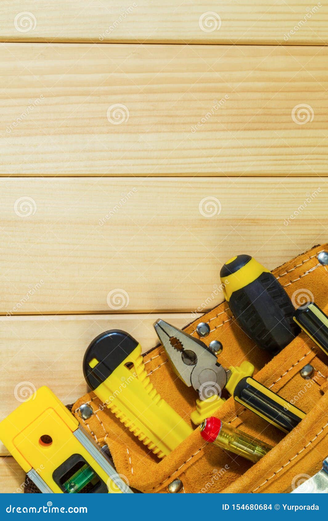 A Necessary Set of Tools in a Bag on a Natural Wooden Background Stock ...
