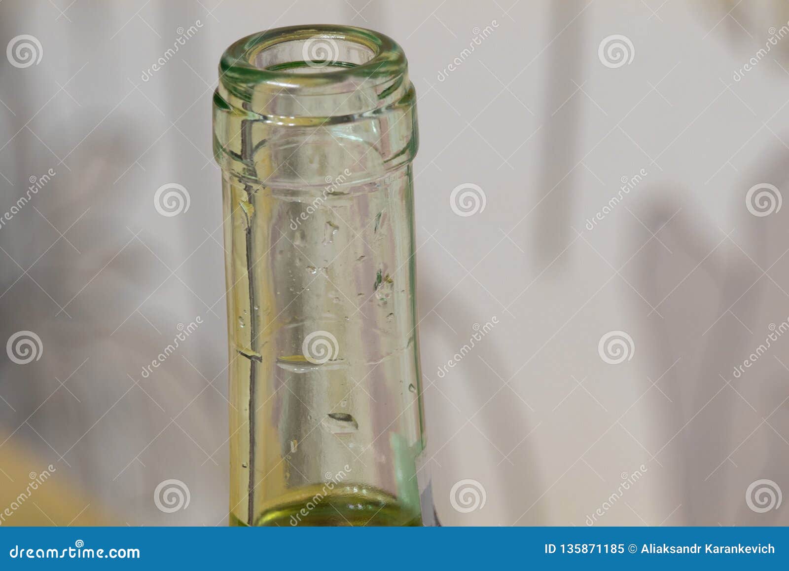 Neck Glass Bottle of Wine, Drops on the Glass Inside the Bottle ...