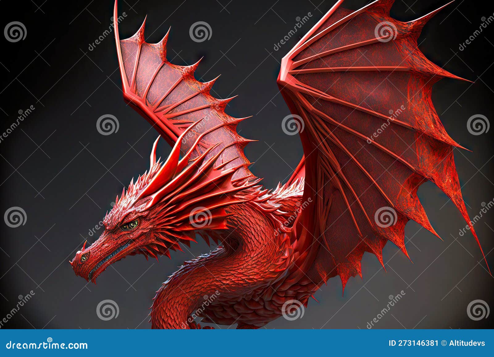 Neck with Head from Red Dragons on Dark Gray Background Stock ...