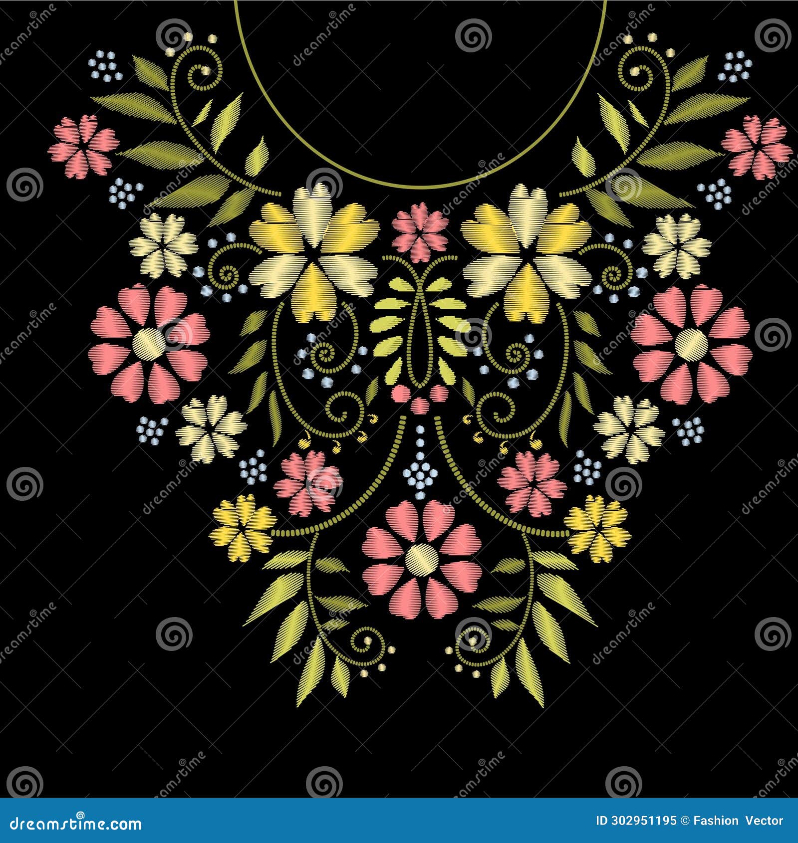 Neck Line Embroidery Vector Art Stock Illustration - Illustration of ...