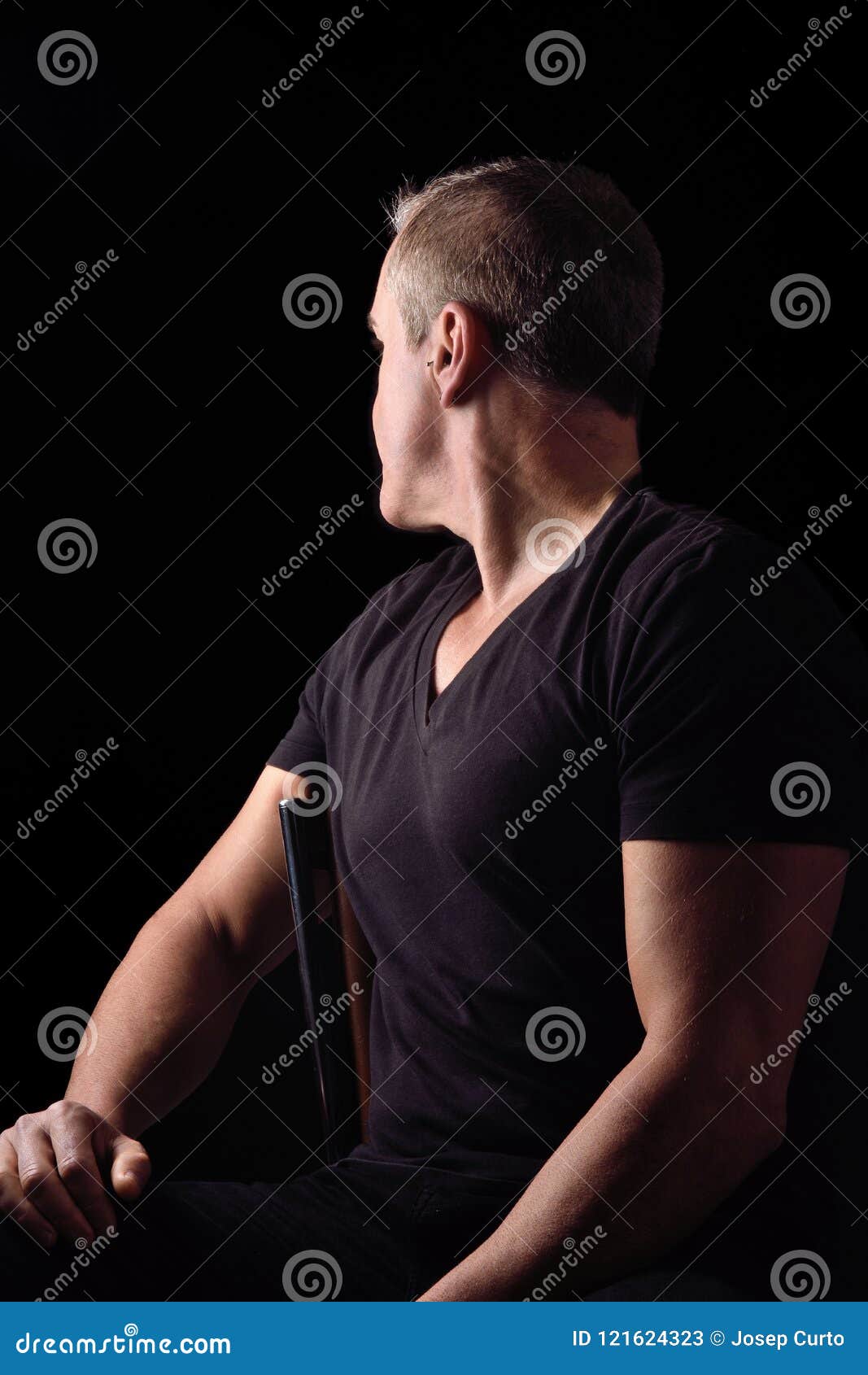 Neck of man on black stock image. Image of hair, black - 121624323