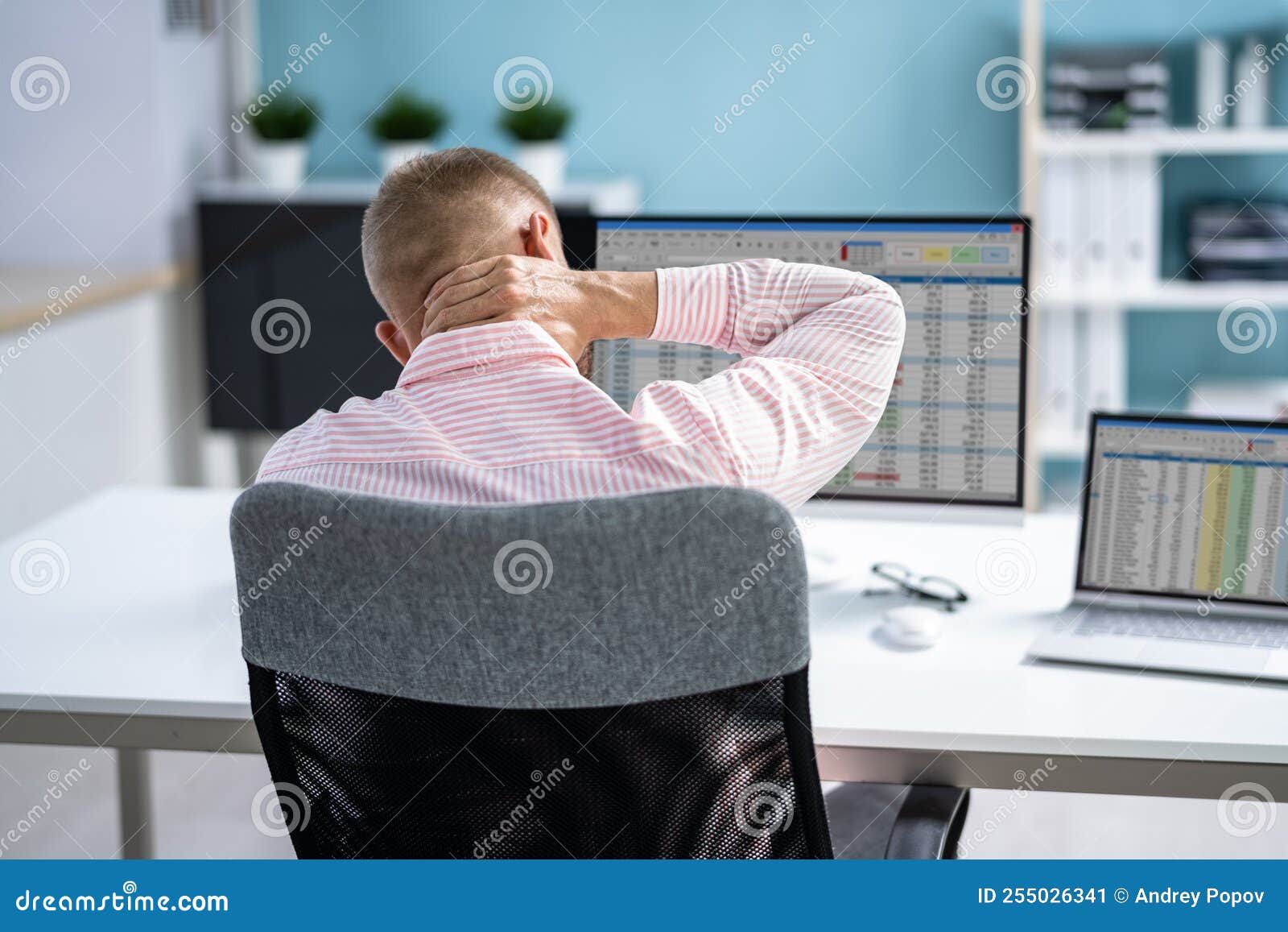 Neck Pain Bad Posture Stress at Computer Stock Image - Image of neck ...