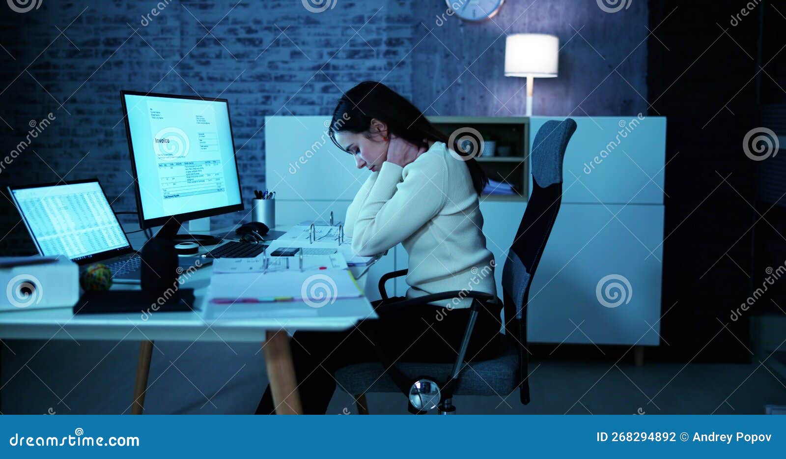 Neck Pain while Working at Computer Stock Photo - Image of slouching ...
