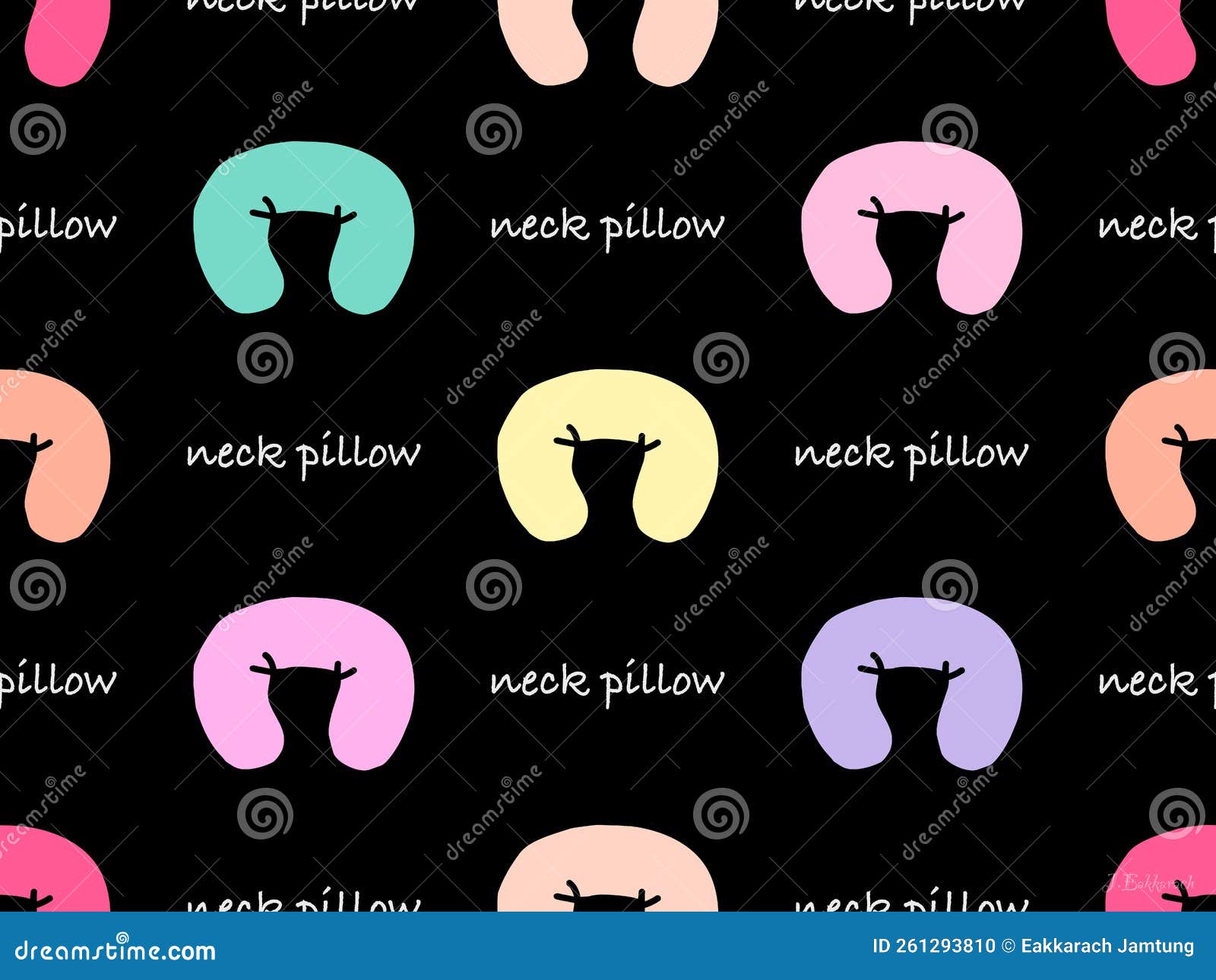 Neck Pillow Seamless Pattern on Black Background Stock Vector ...
