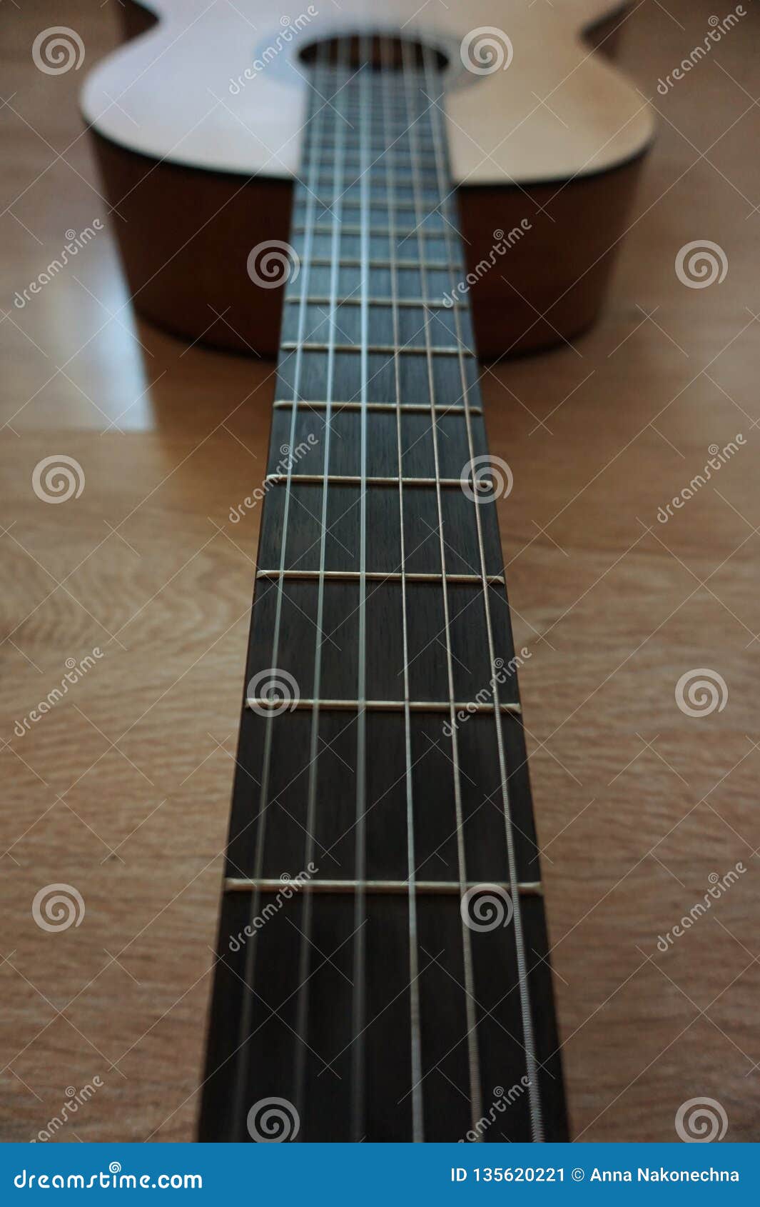 The Neck of a Six-stringed Guitar with Stringed Strings Stock Image ...