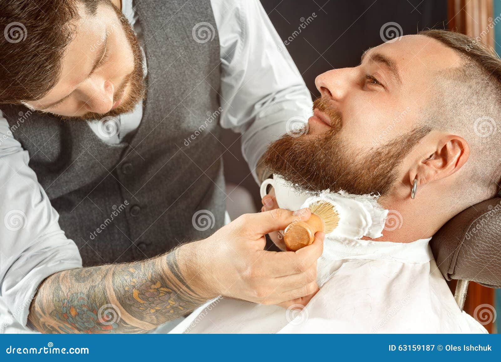 Neck Soaping and Shaving in Barber Shop Stock Image - Image of antique ...