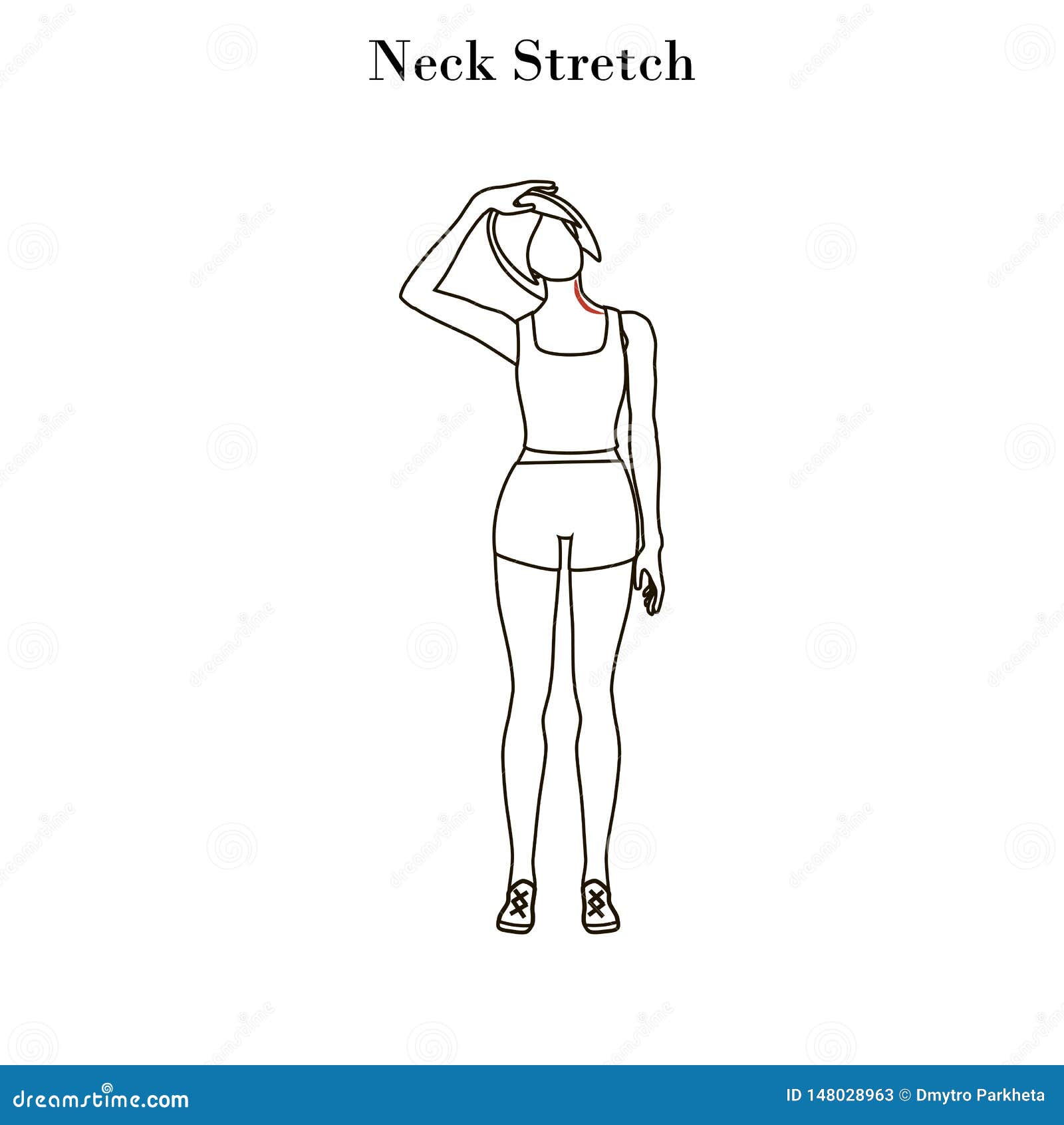 Neck Stretch Exercise Outline Stock Vector - Illustration of deadlift ...