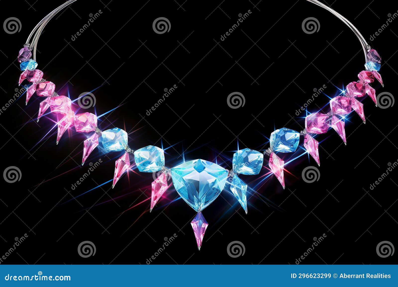 A Necklace with Blue and Pink Crystals on it Stock Illustration ...