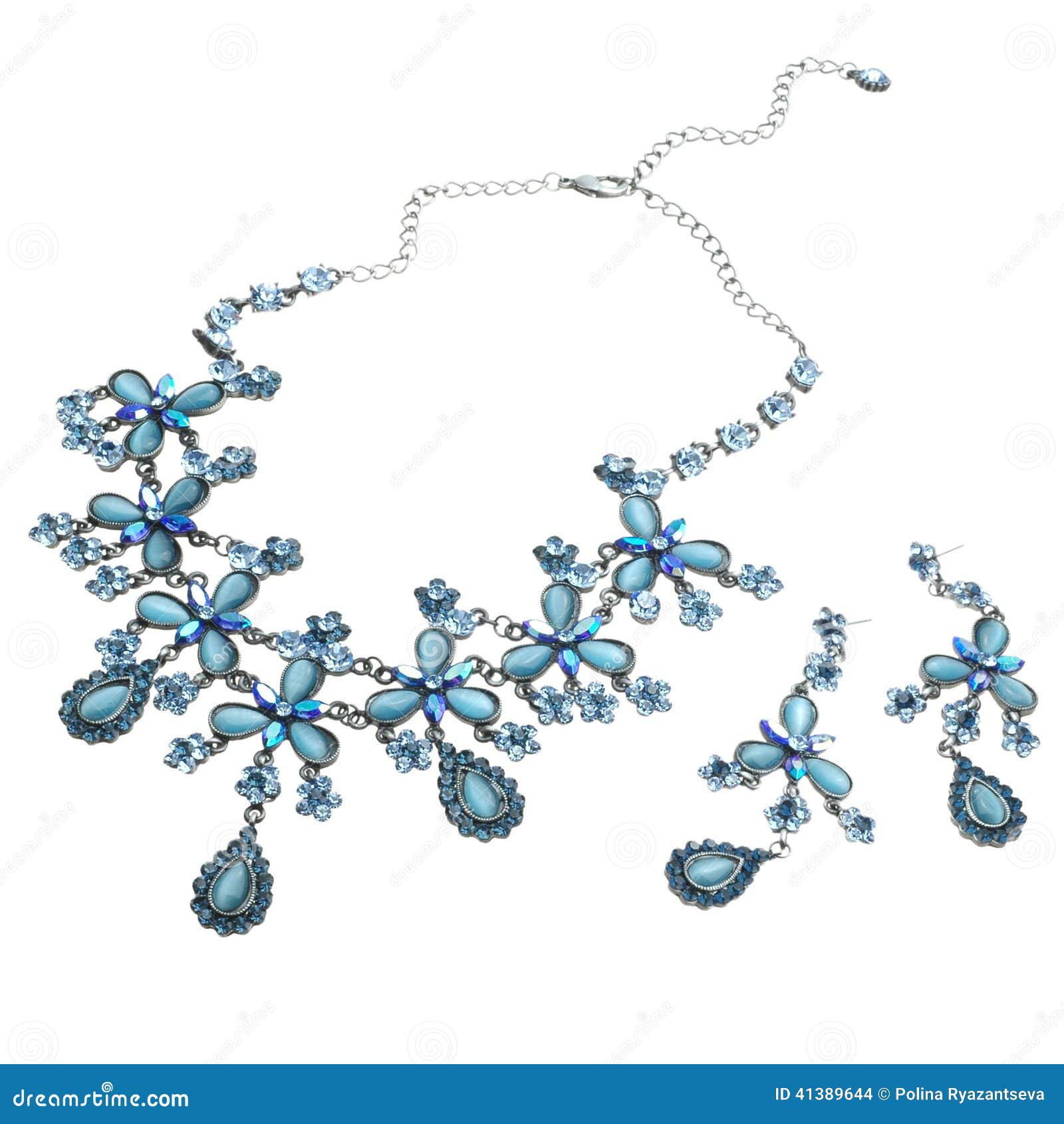 Necklace and Ear Rings with Blue Gems Stock Photo - Image of accessory ...