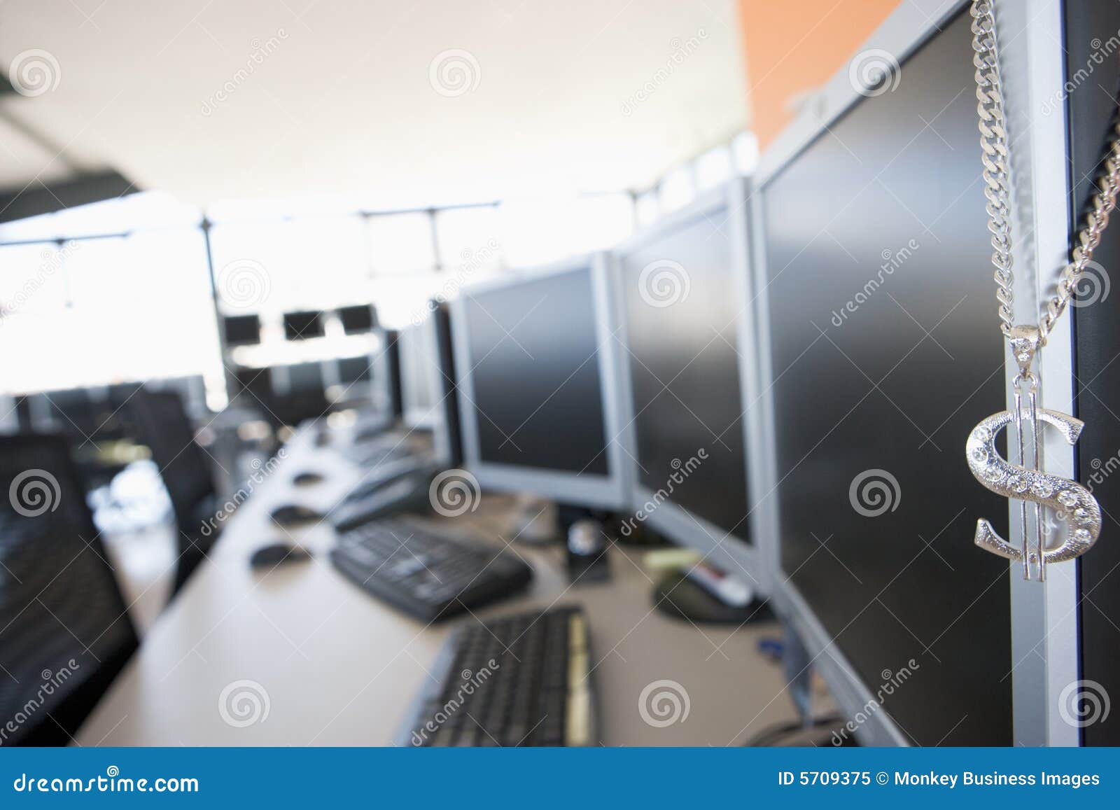 Necklace Hanging on Monitor in Computer Room Stock Image - Image of ...
