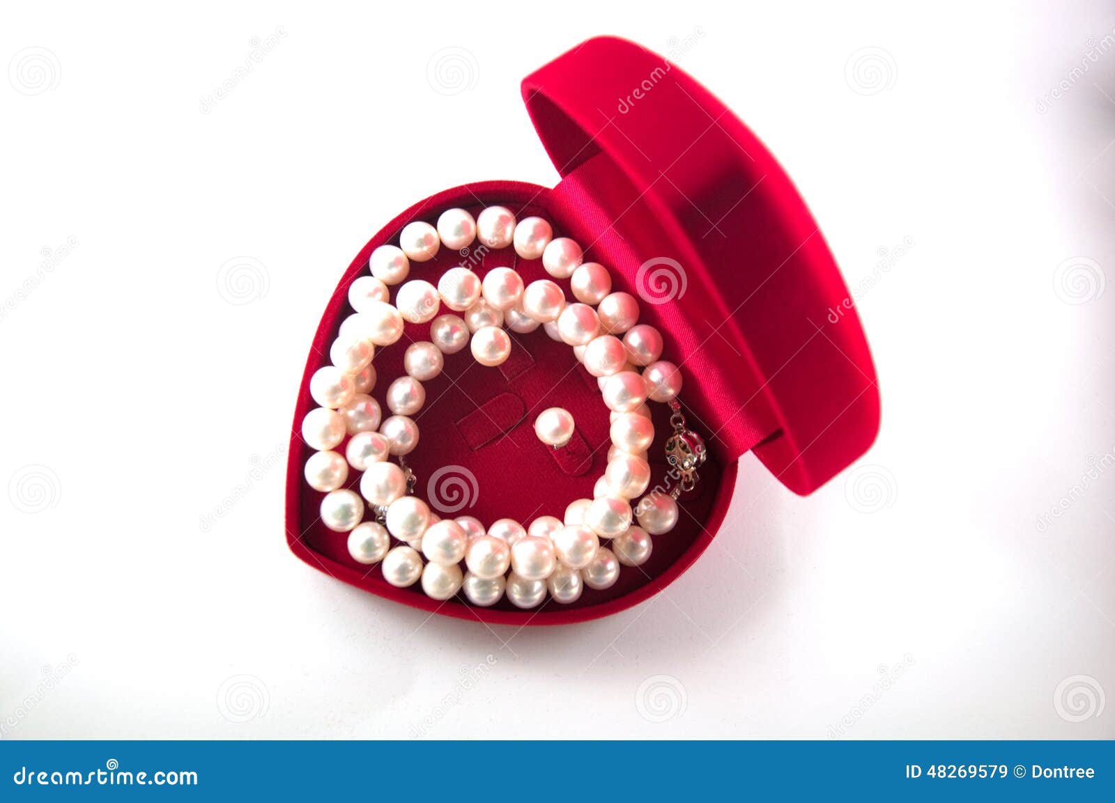 Necklace of Pearls in a Heart Shaped Red Box Stock Image - Image of ...