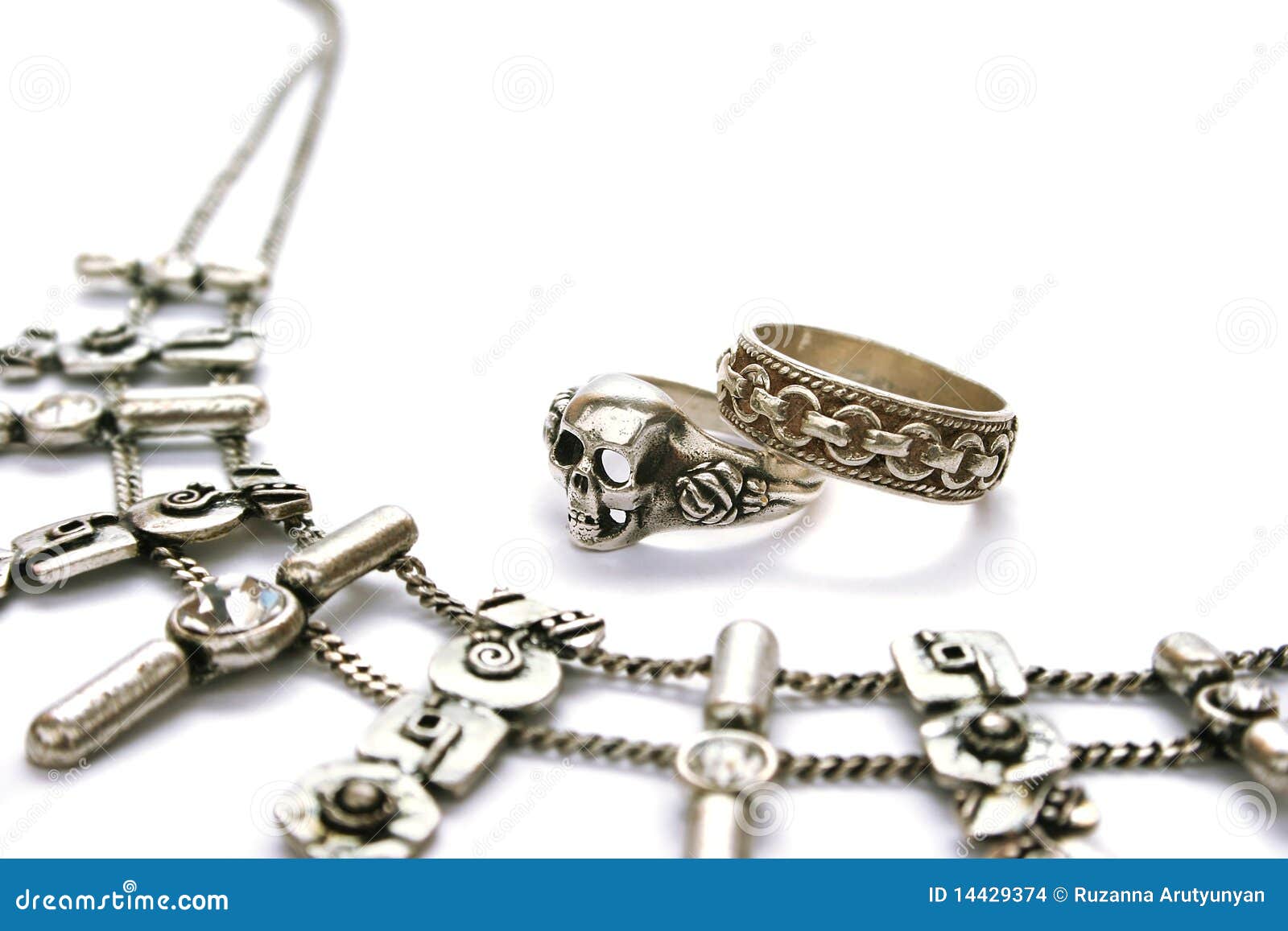 Necklace and rings stock photo. Image of metal, necklace - 14429374