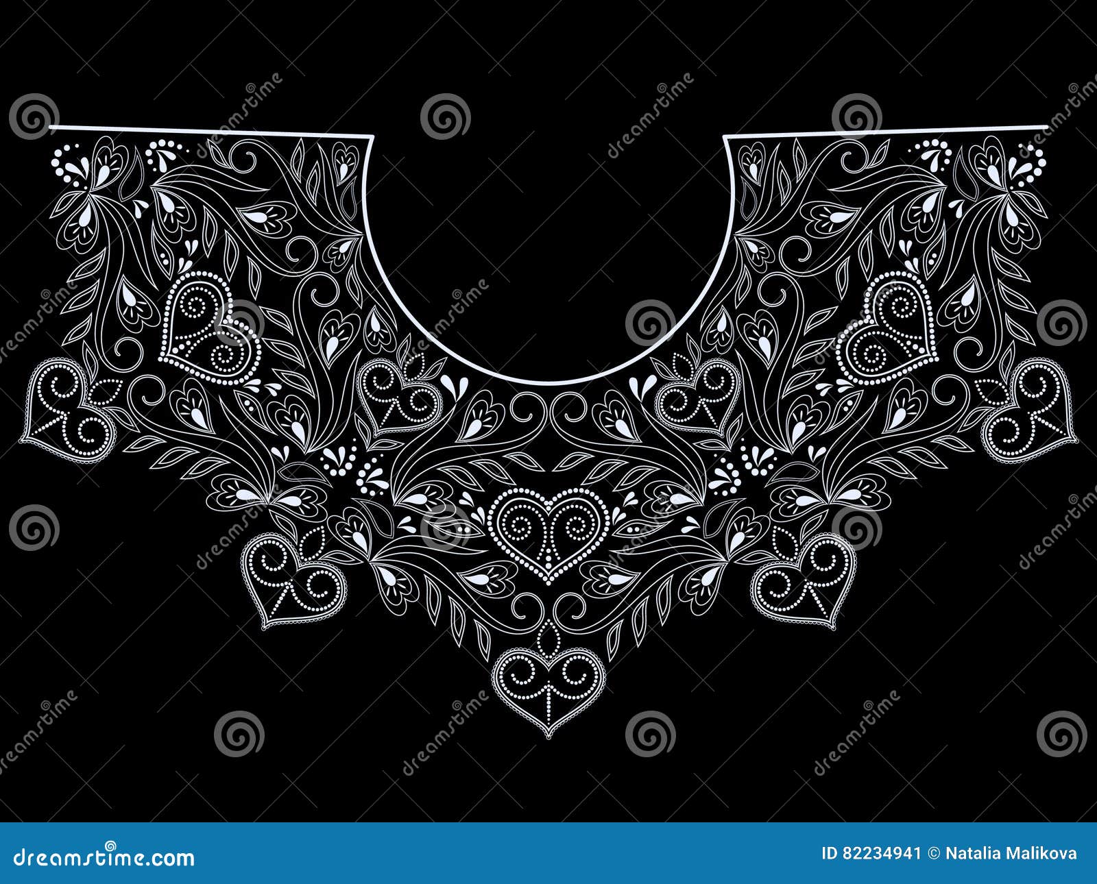 Neckline Ethnic Design. Geometric Black and White Pattern. Stock Vector ...
