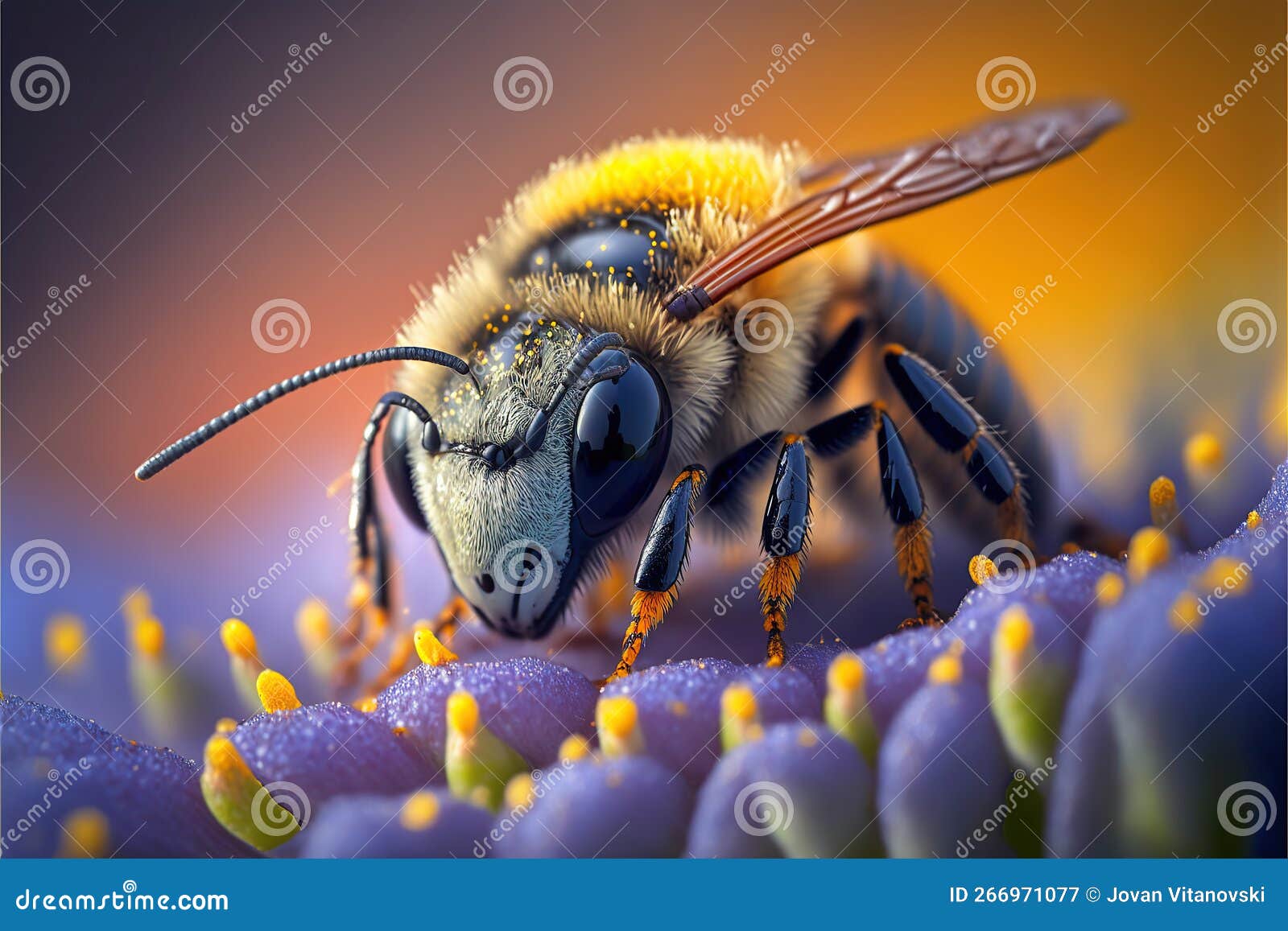 Nectar Collection by a Worker Bee from a Blossom. AI Stock Illustration ...