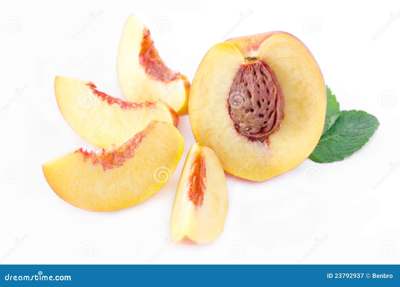 Nectarine Fruit and Slices and Leaves Stock Image - Image of round ...