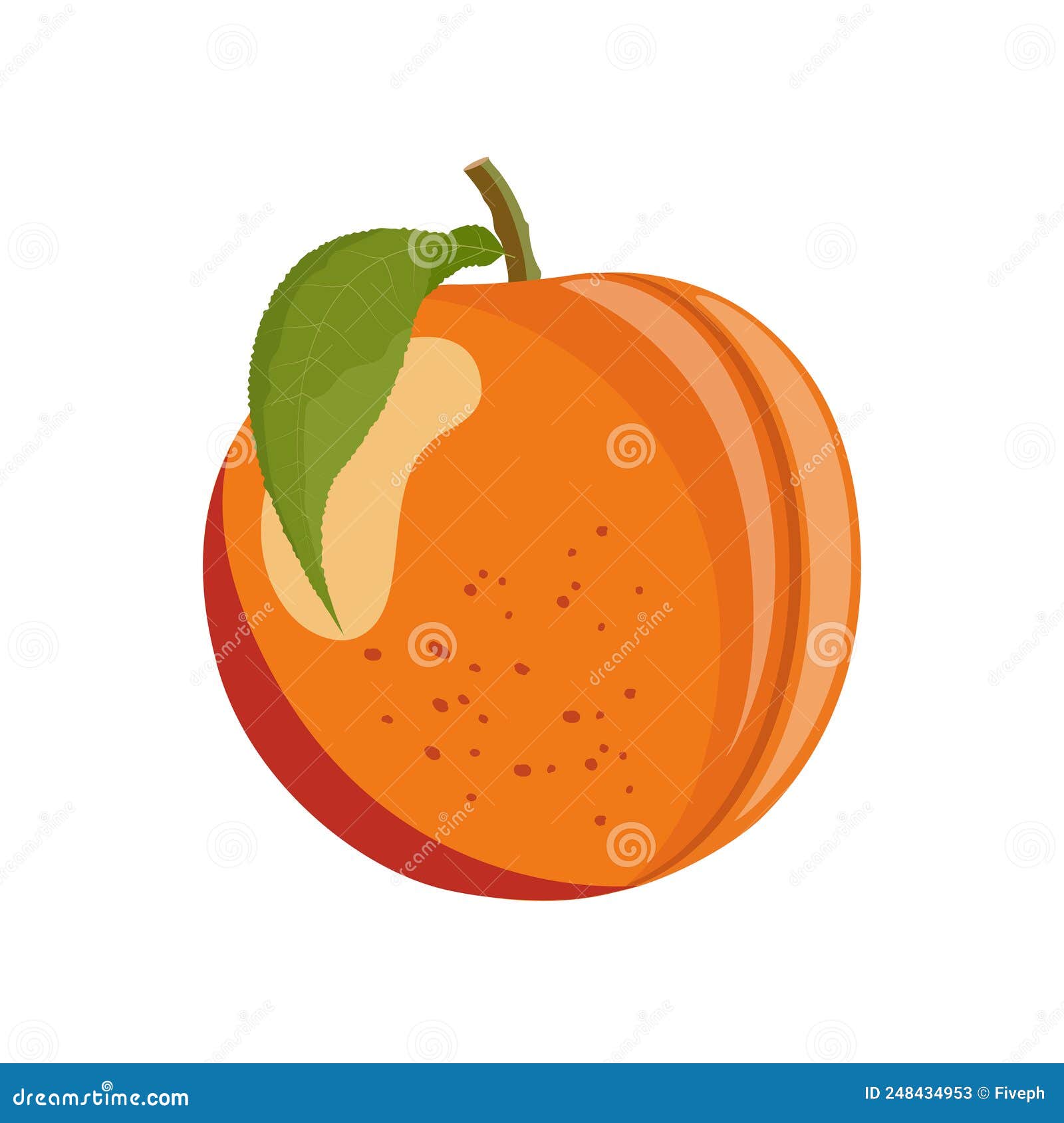 Nectarine with Leaves, Flat Style Vector Illustration Isolated on White ...