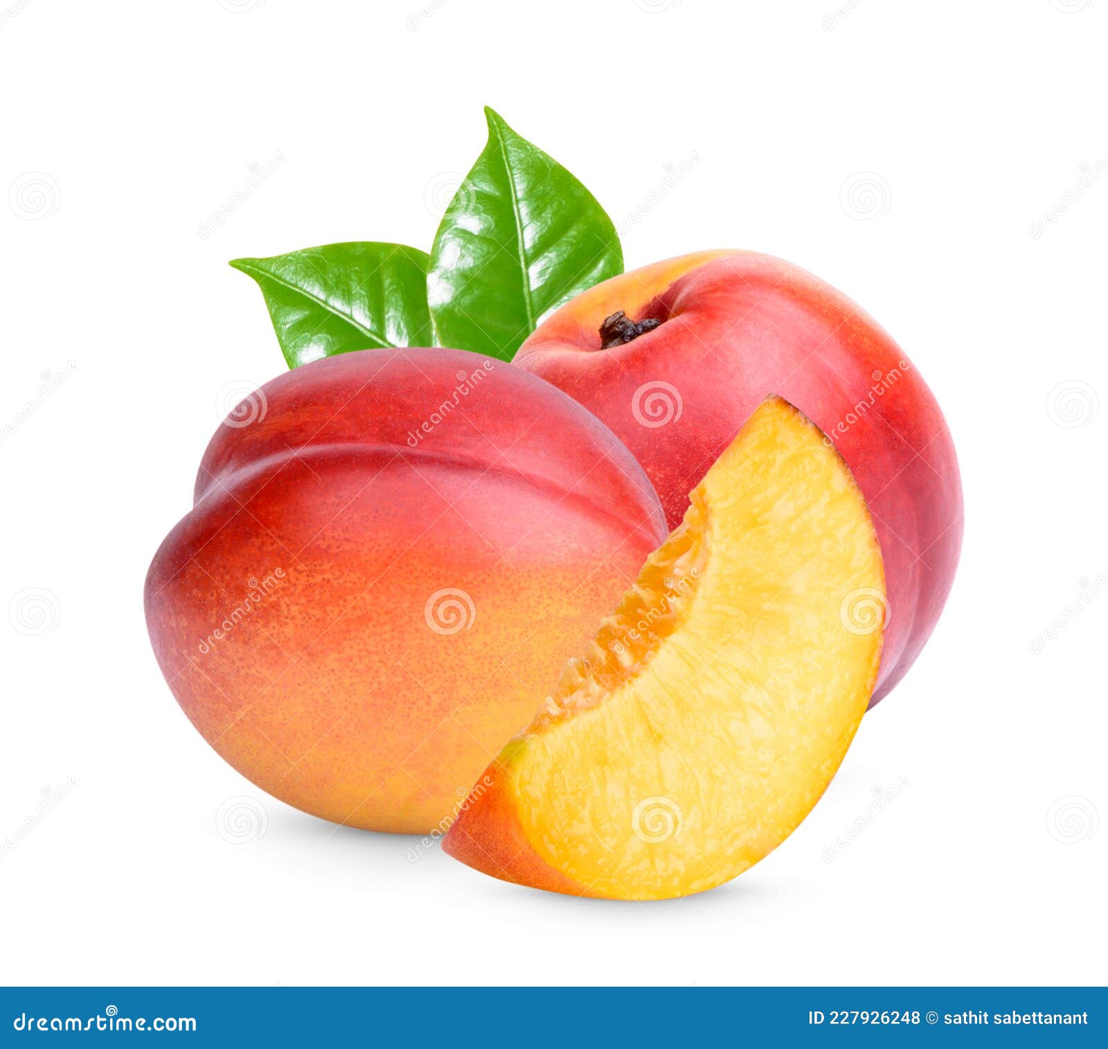 Nectarine with Leaves Isolated on White Background Stock Photo - Image ...