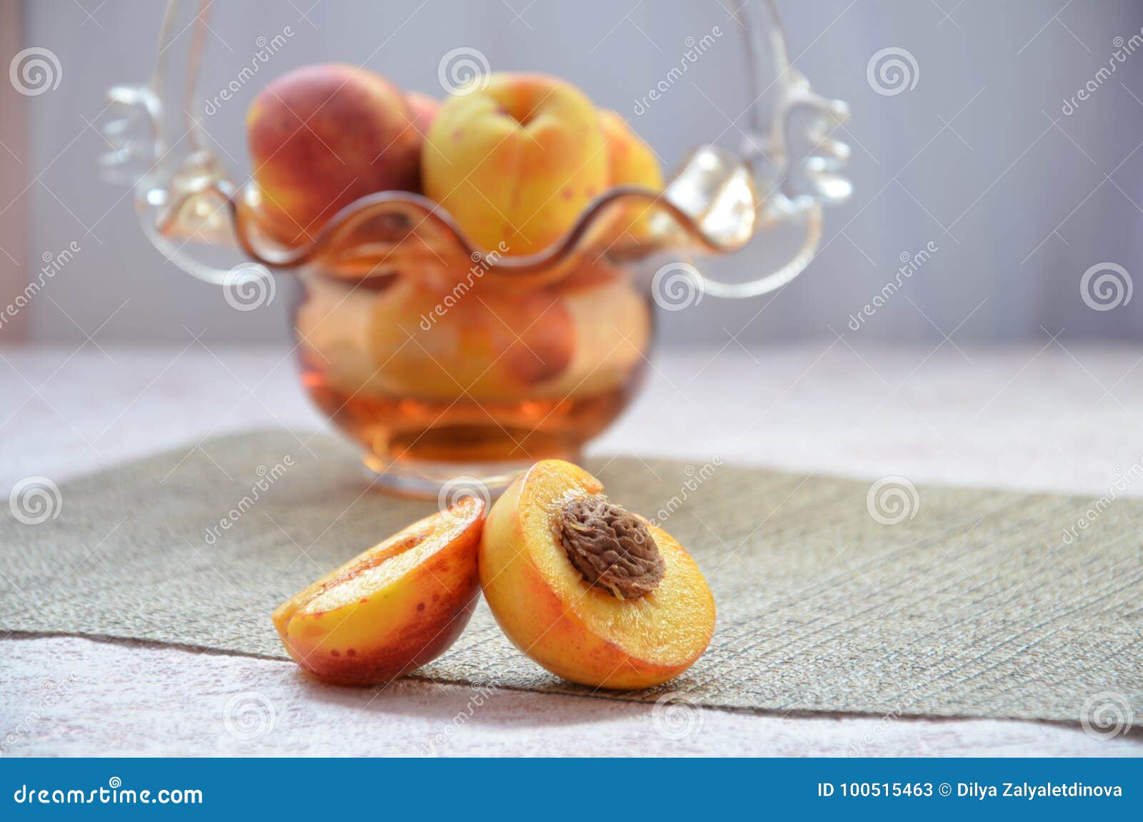 Nectarines and Peaches in Backet. Peach, Nectarine Cut in Half Stone ...