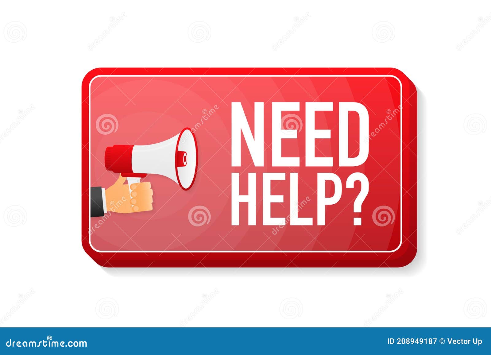 Need Help Megaphone Red Banner in 3D Style on White Background. Hand ...