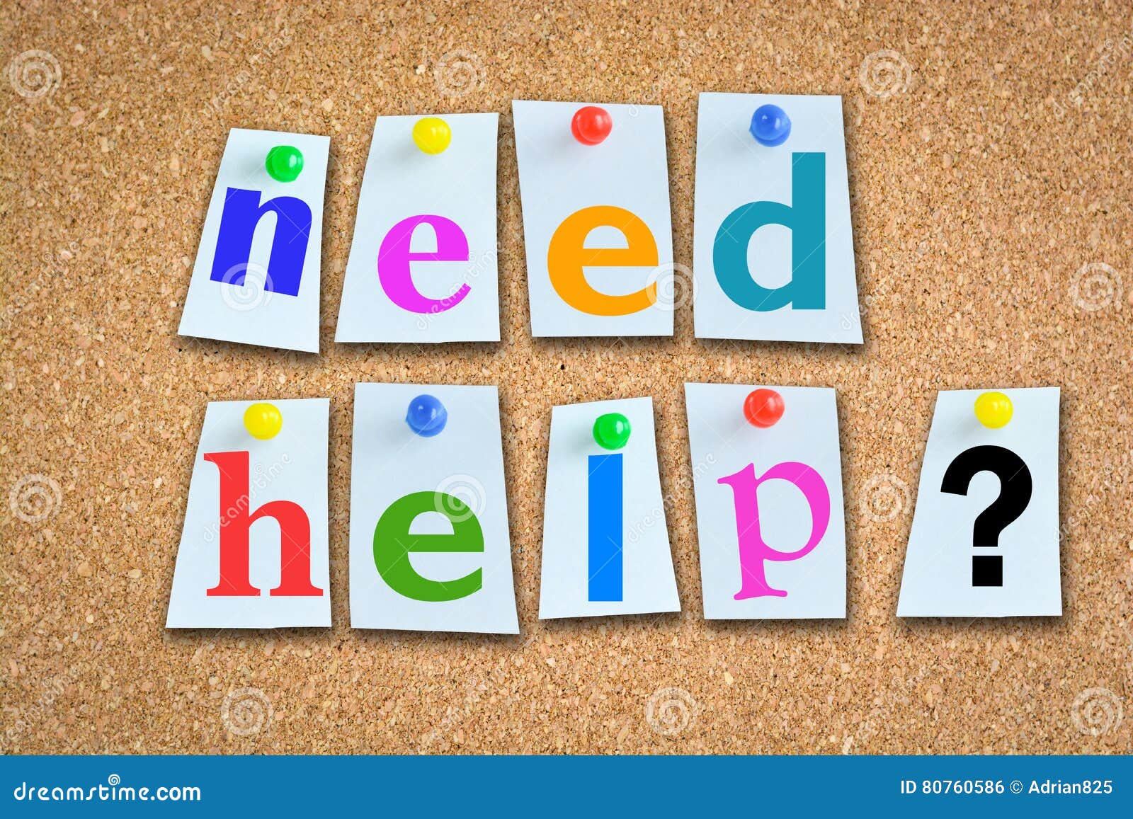 Need Help Message with Memo Papers on Cork Billboard Stock Photo ...