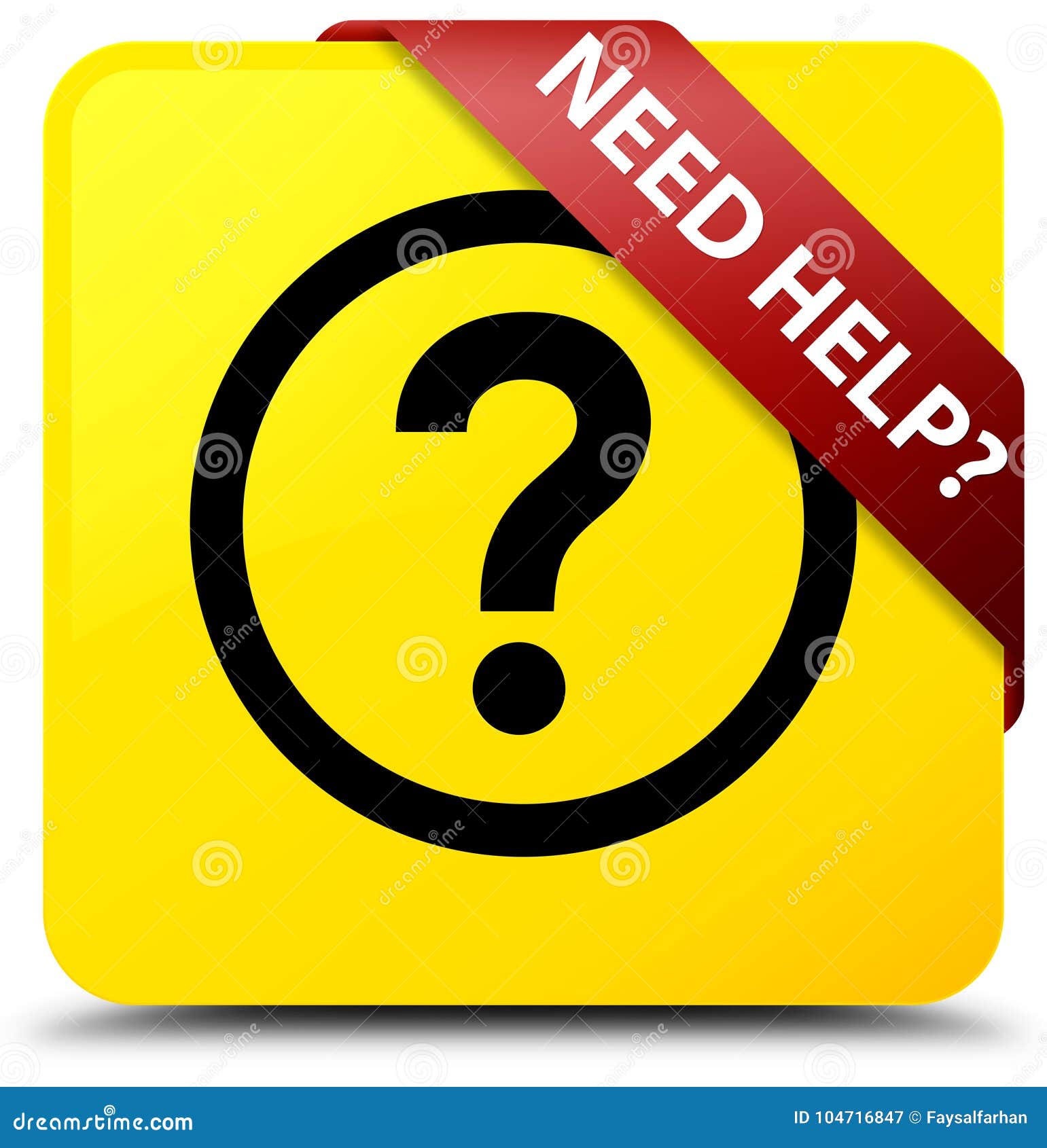 Need Help (question Icon) Yellow Square Button Red Ribbon in Cor Stock ...